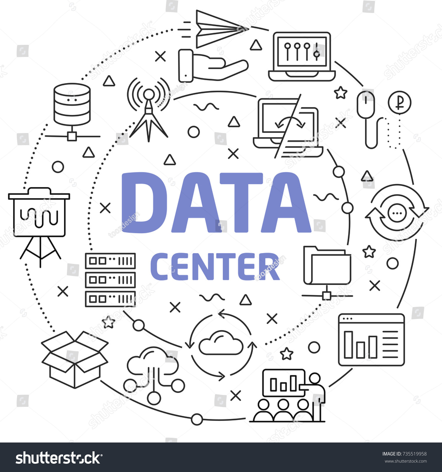 Data Center Linear Illustration Slide Presentation: vector de stock ...