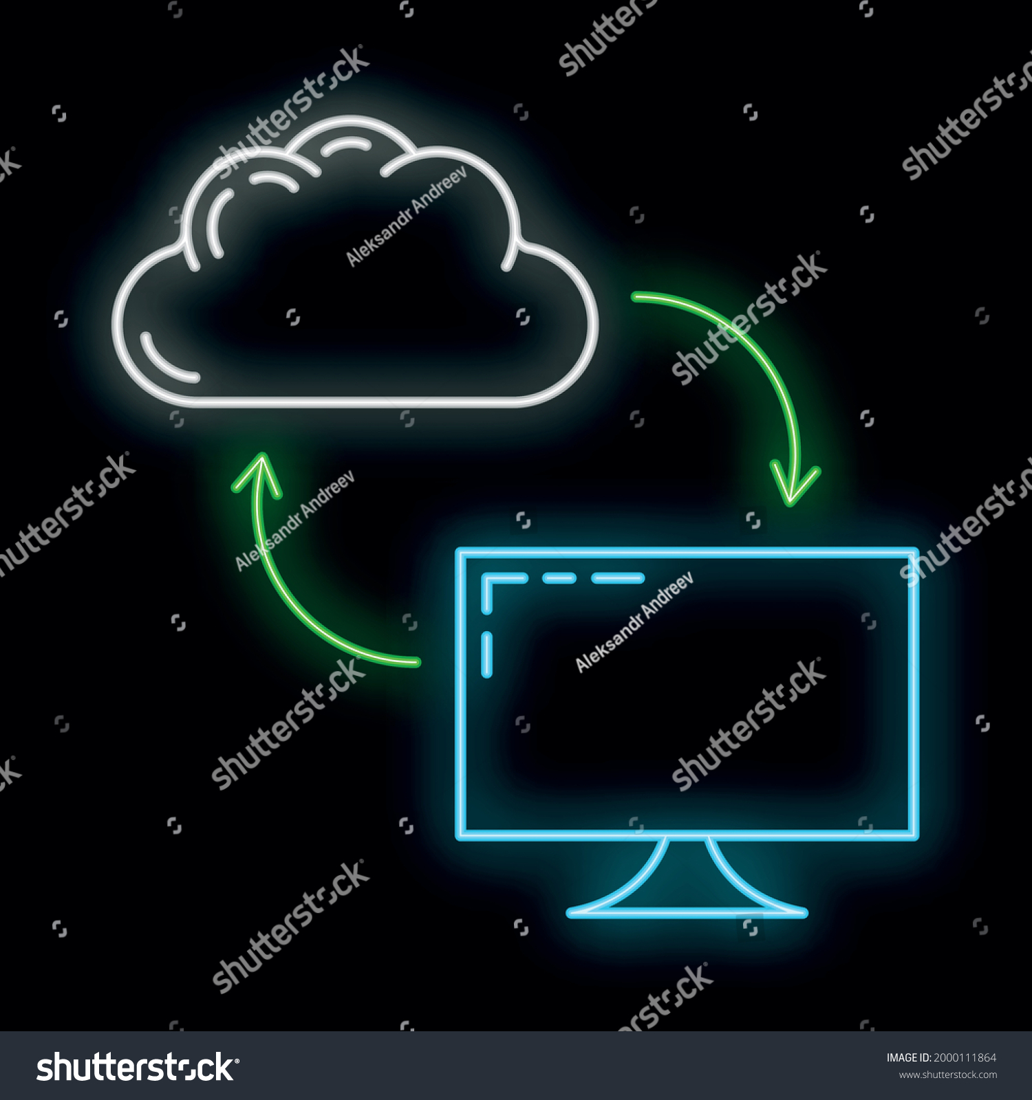 Data Exchange Cloud Icon Glow Neon Stock Vector (Royalty Free ...