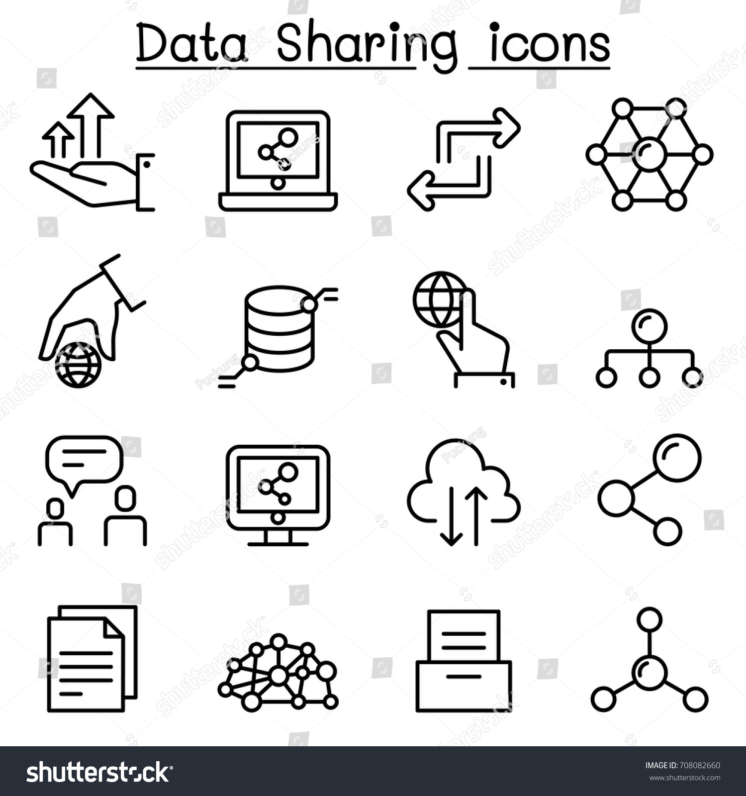 Data Sharing Icon Set Thin Line Stock Vector (Royalty Free) 708082660