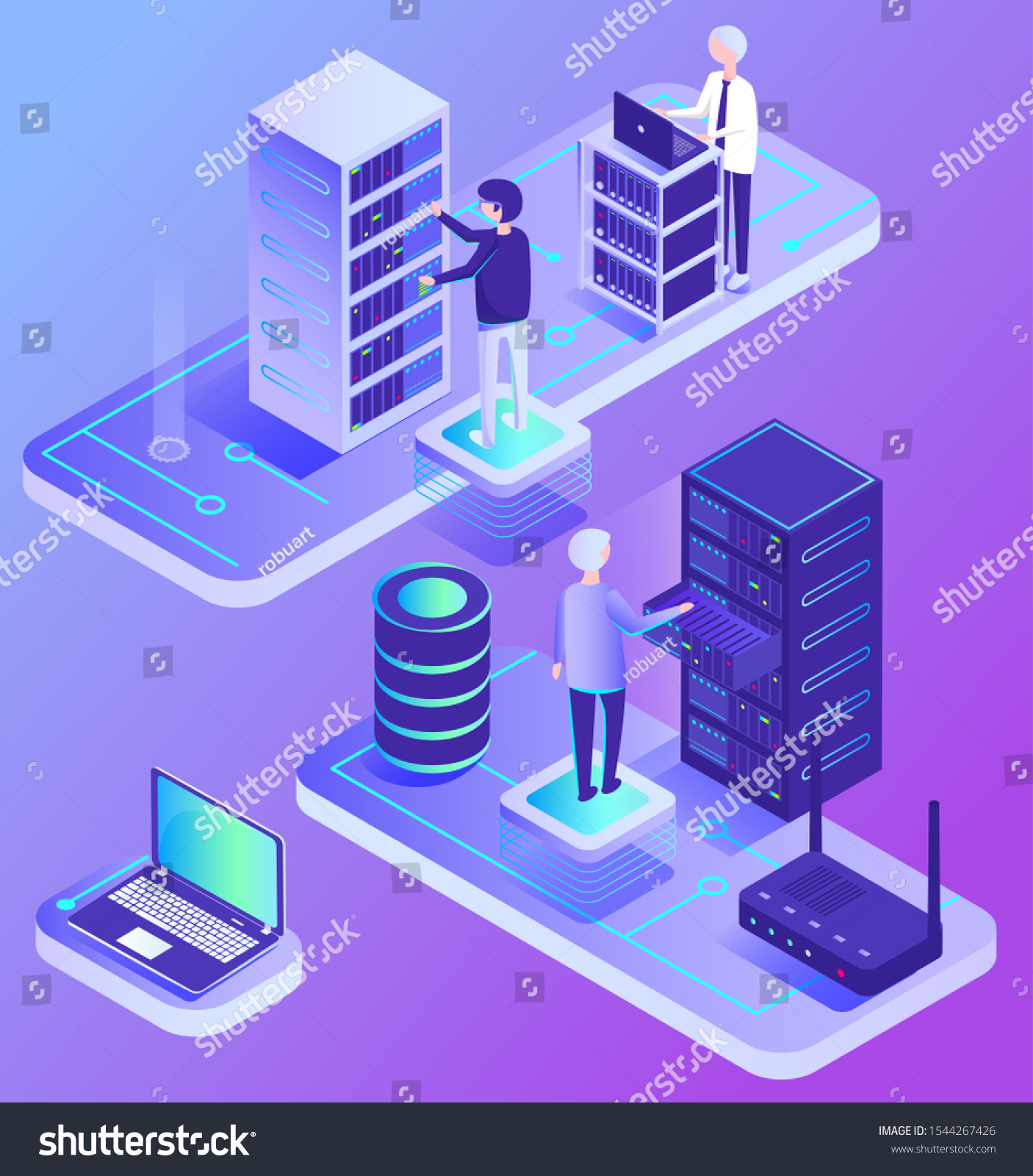 Database Vector Isolated Datacenter Workers Modern Stock Vector ...