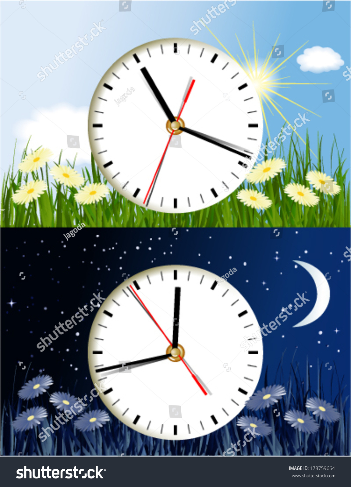 Day Night Background Clock Stock Vector 178759664 - Shutterstock