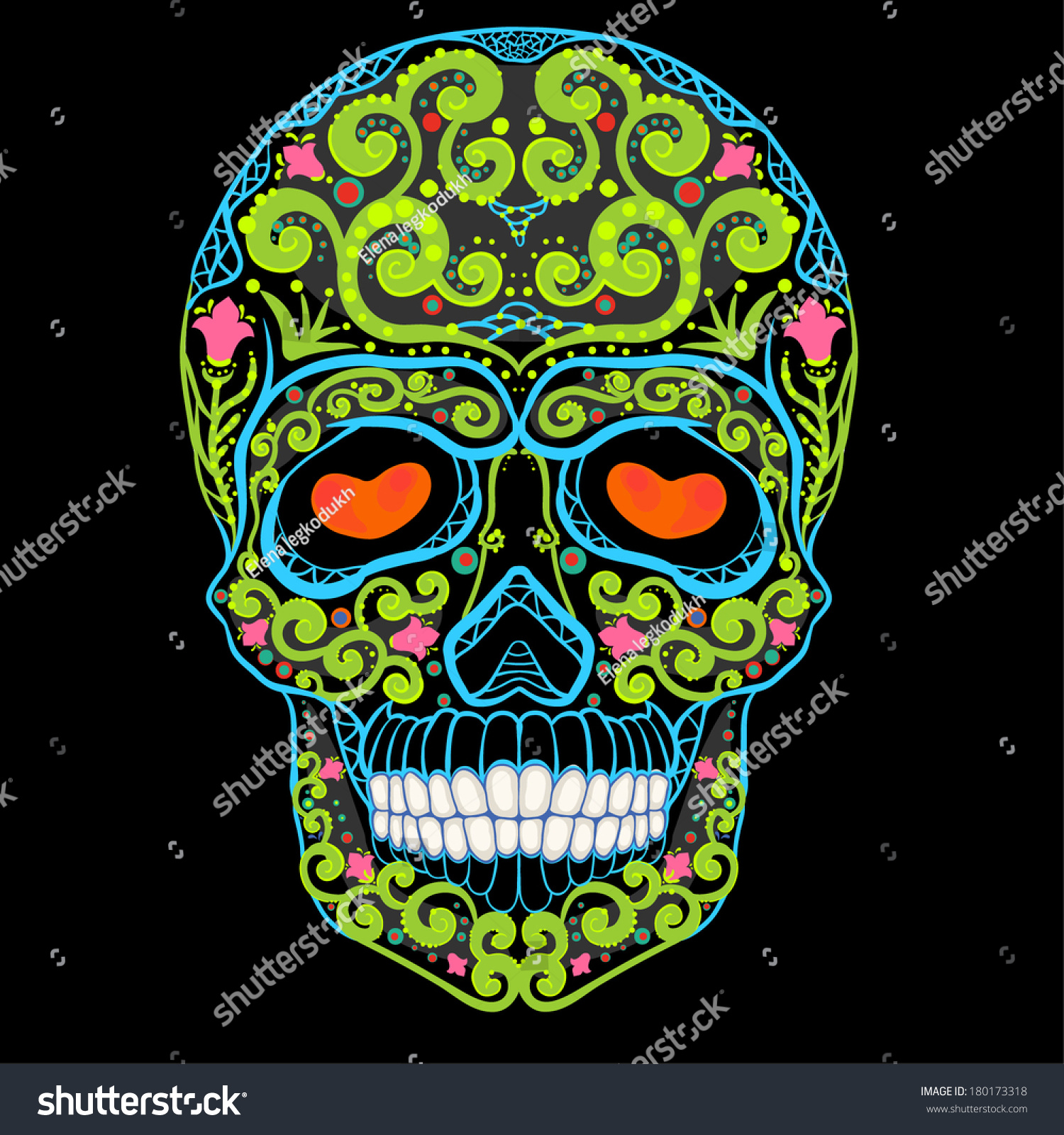 Day Dead Skull Vector Stock Vector Royalty Free 180173318