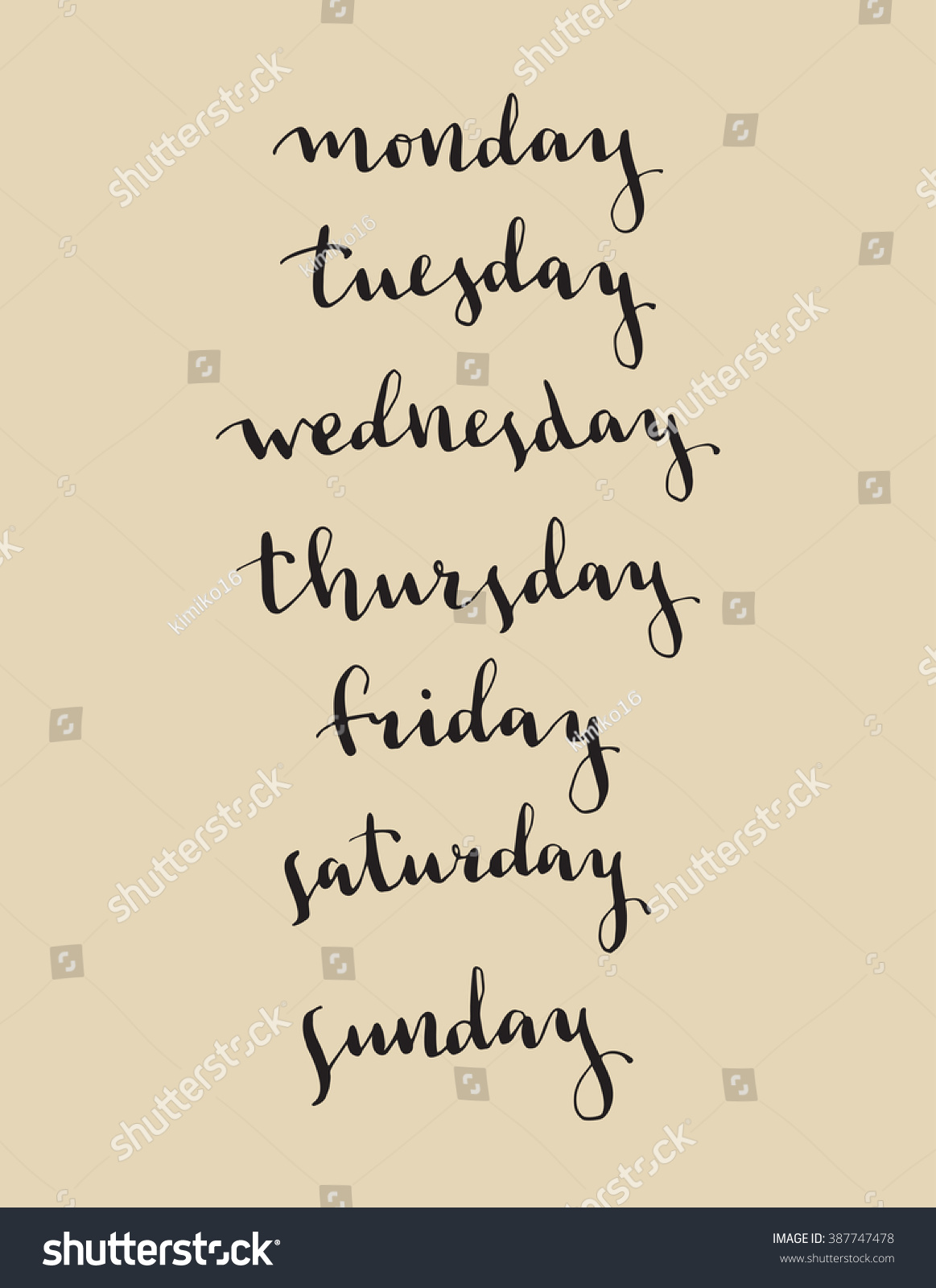 Days Week Vector Calligraphy Text Stock Vector Royalty Free 387747478
