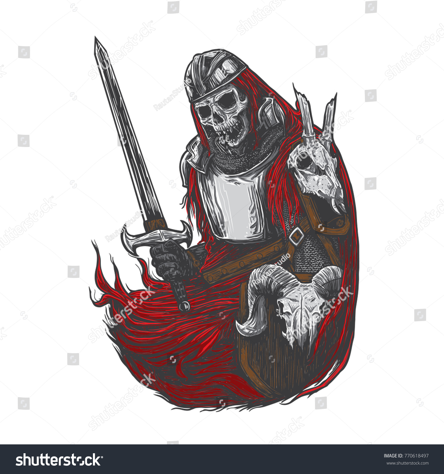 Death Skeleton Warrior Holding Sword Stock Vector (Royalty Free ...