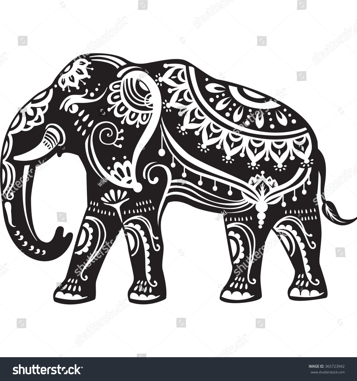 Decorated Stylized Elephant Stock Vector (Royalty Free) 365723942