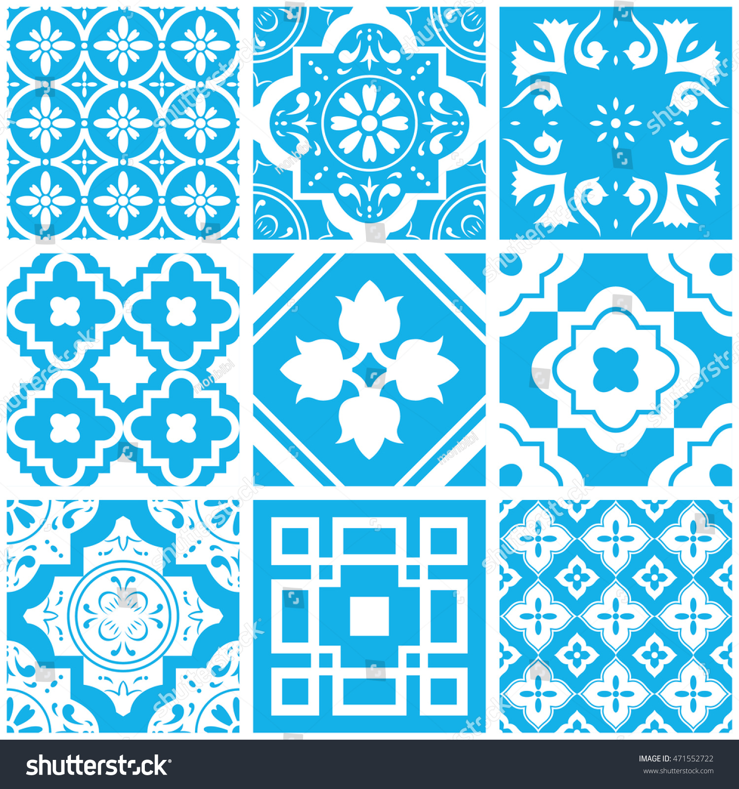 Decorative Blue White Tile Pattern Design Stock Vector (Royalty Free ...