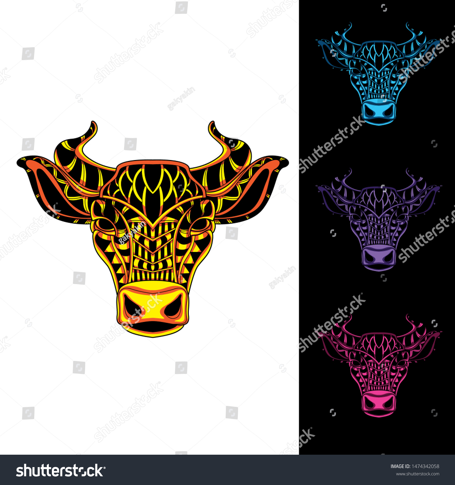 Decorative Cow Glowing Pattern Stock Vector (Royalty Free) 1474342058 ...