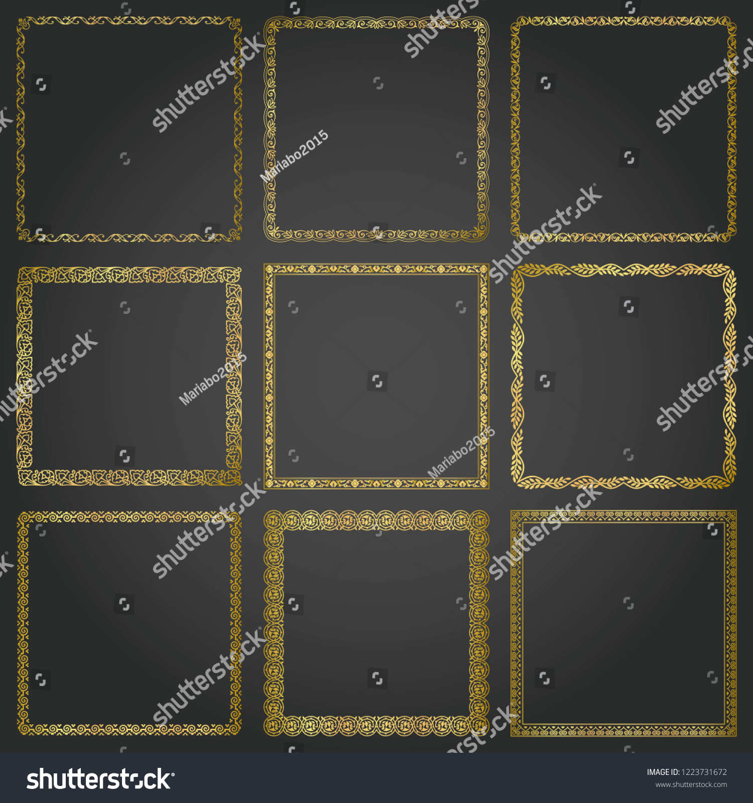 Decorative Gold Frames Borders Square Backgrounds Stock Vector (Royalty ...