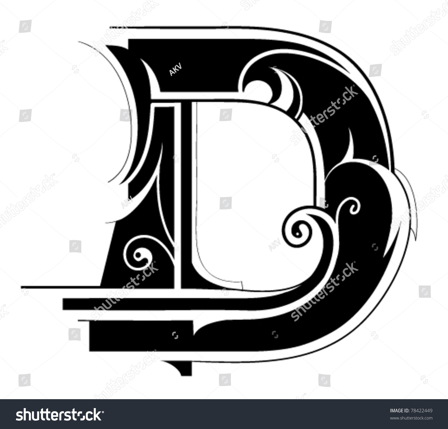 Decorative Letter Shape. Font Type D Stock Vector Illustration 78422449 ...