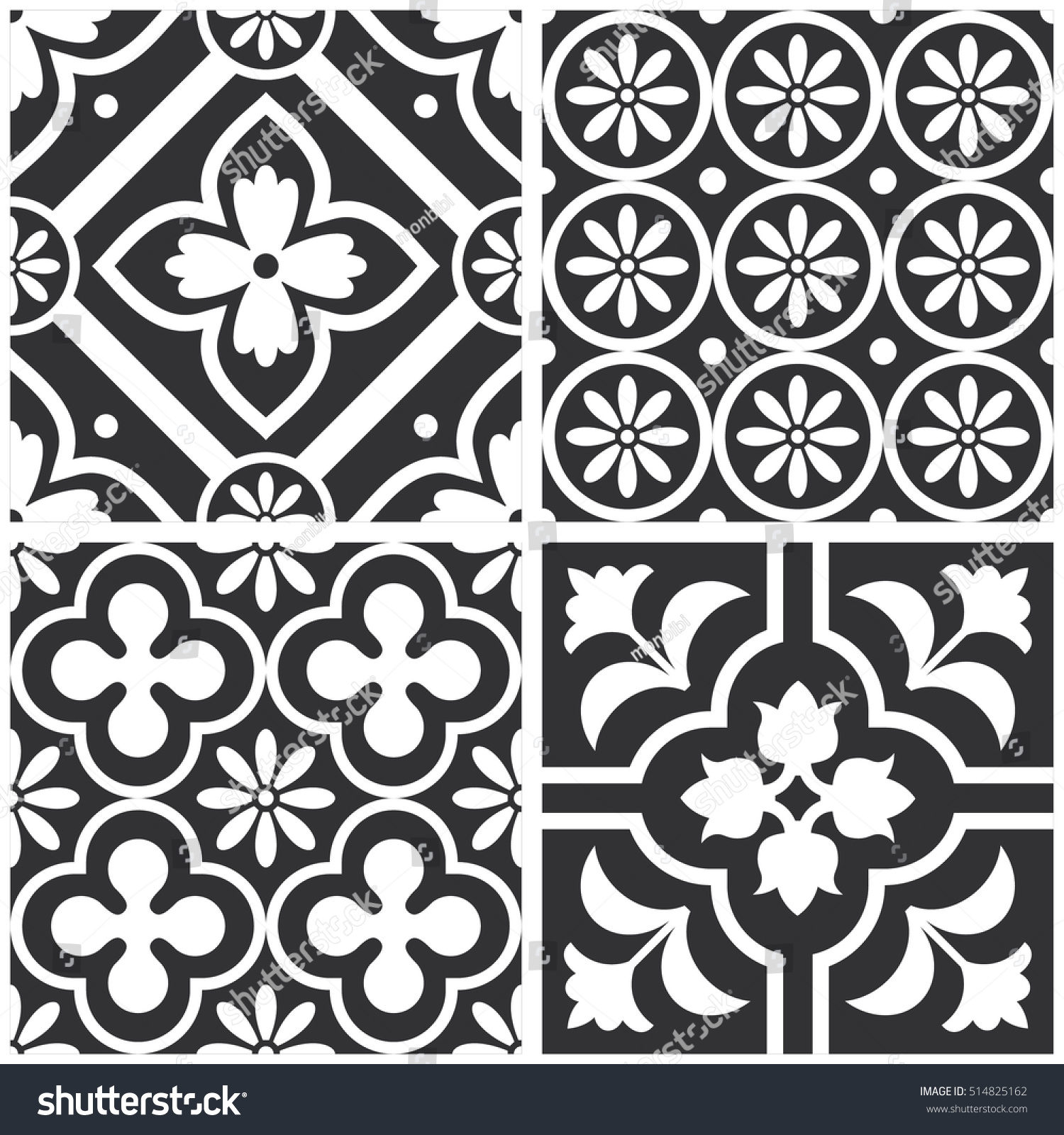 Decorative Monochrome Tile Pattern Design Vector Stock Vector (Royalty ...