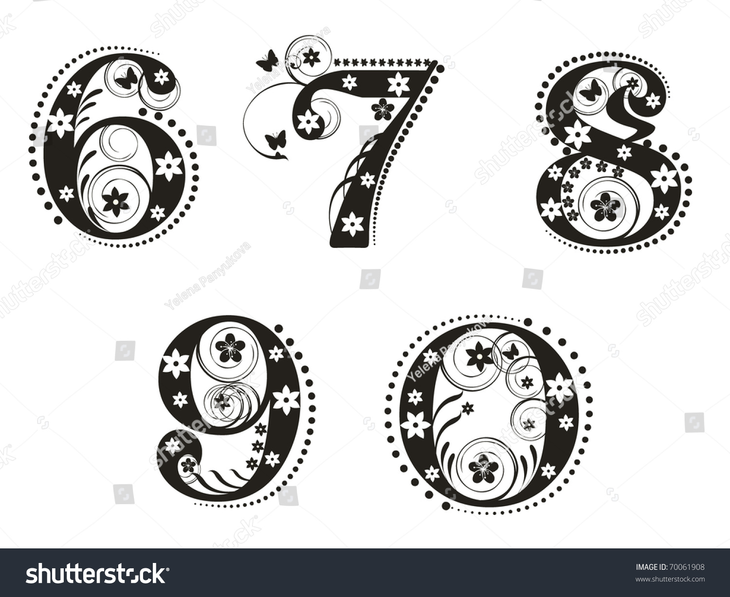 Decorative Number Flowers Design Stock Vector (Royalty Free) 70061908