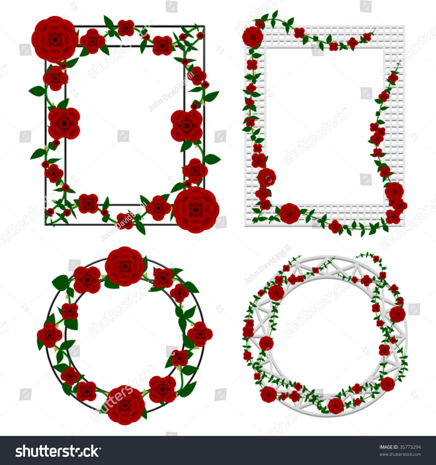 Decorative Vector Frames Rose Blossoms Vines Stock Vector (Royalty Free ...