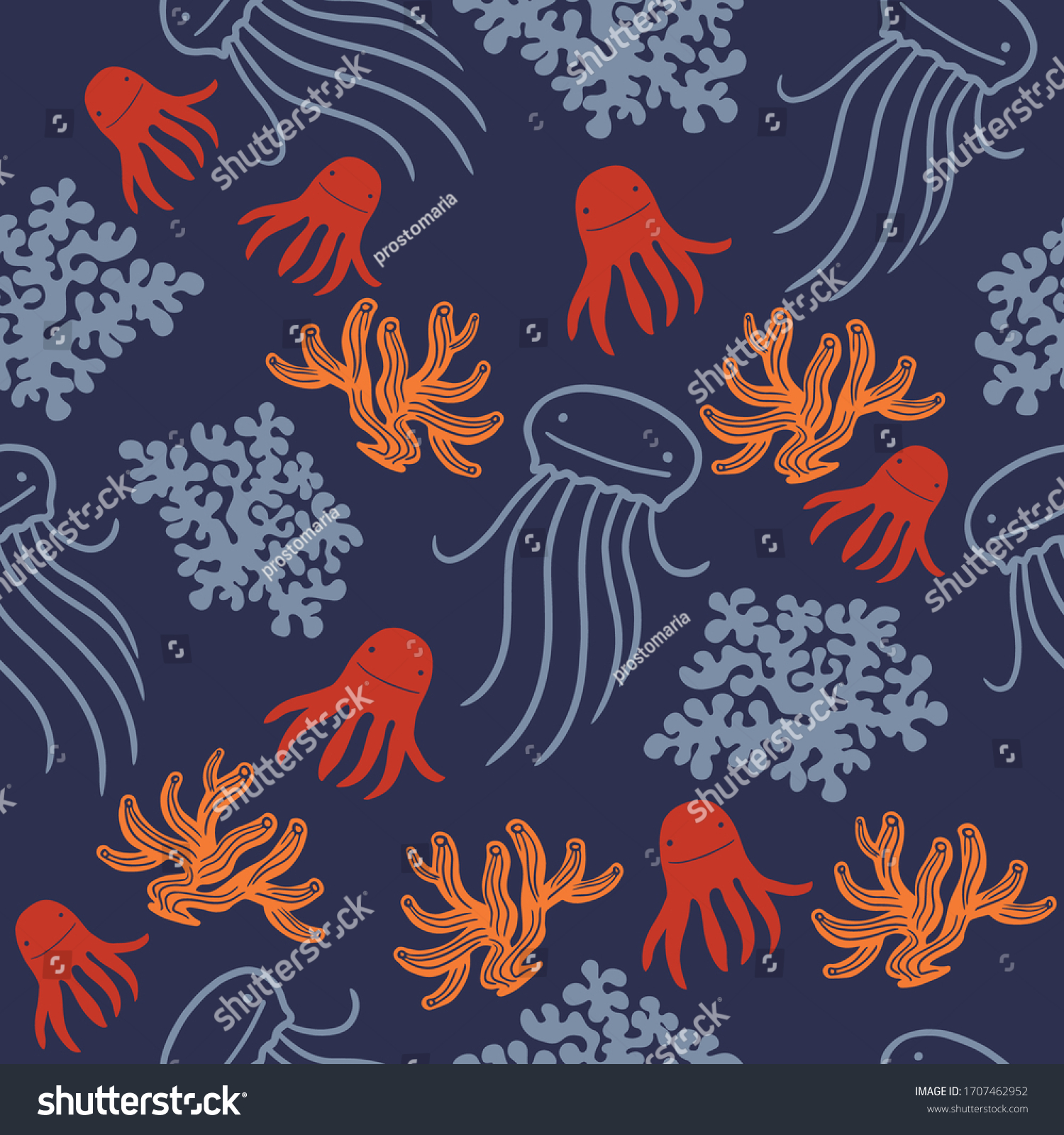 Deep Blue Coral Cute Pattern Stock Vector (Royalty Free) 1707462952