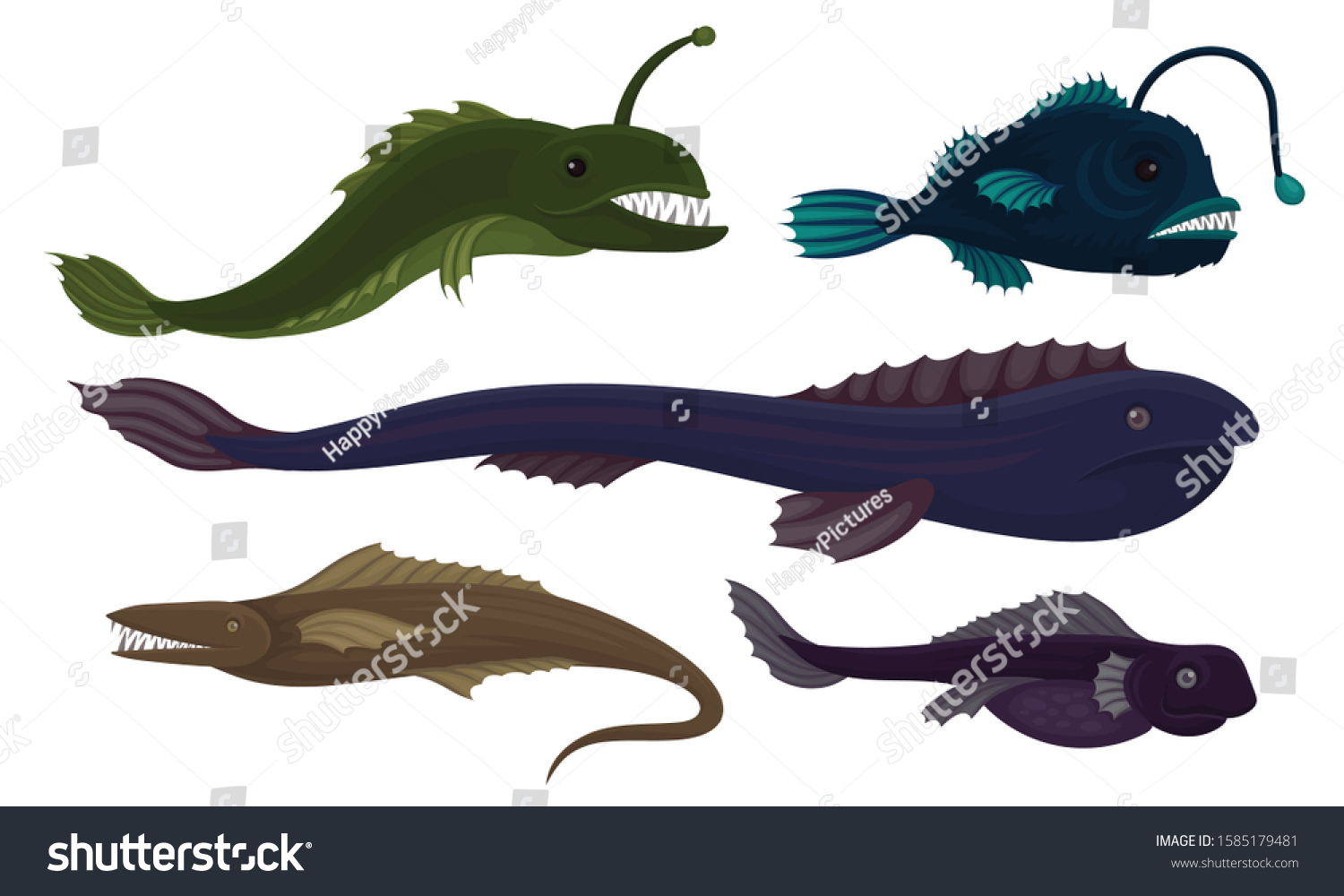 Deep Sea Creatures Vector Set Marine: vetor stock (livre de direitos ...
