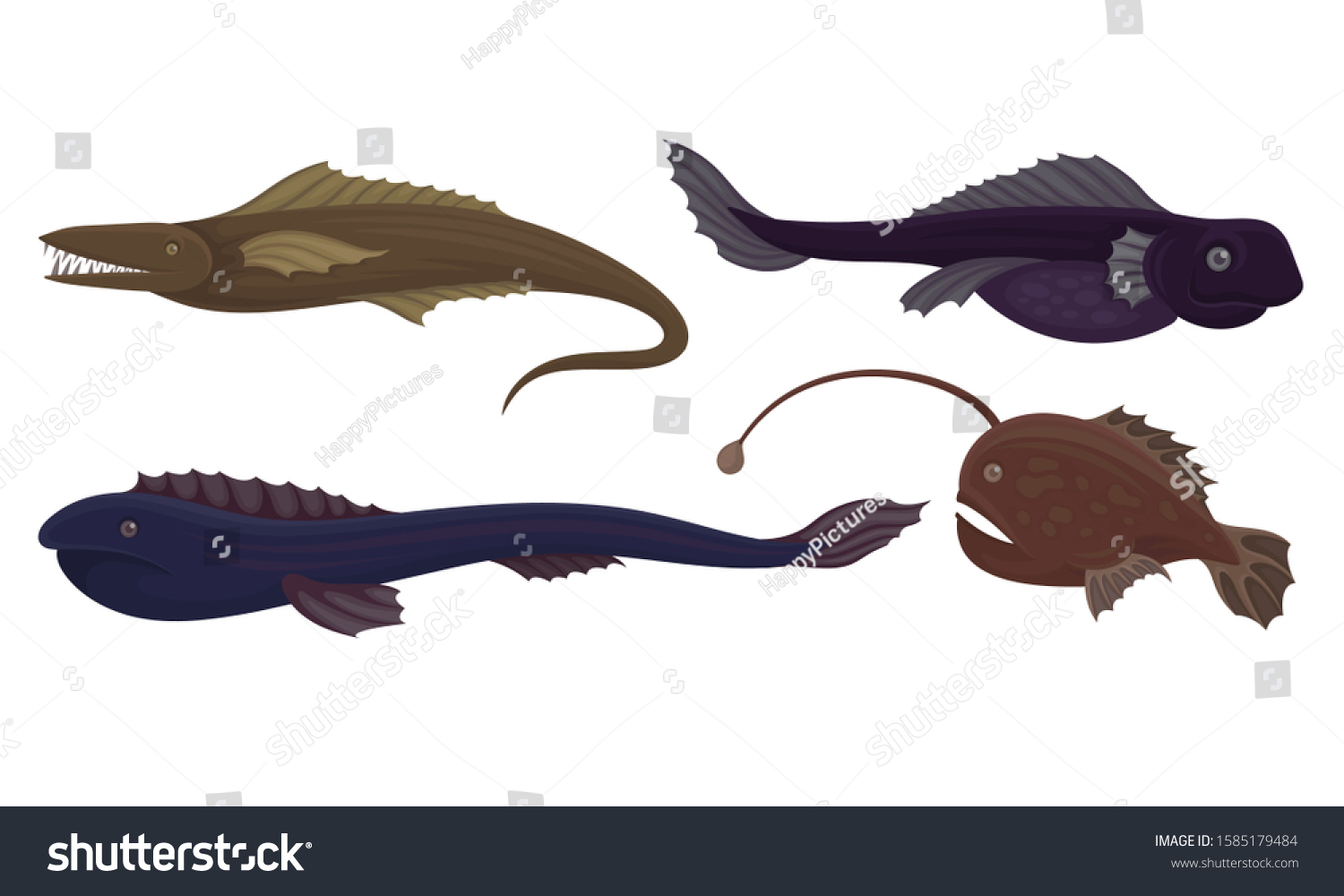 Deep Sea Creatures Vector Set Marine: vector de stock (libre de ...