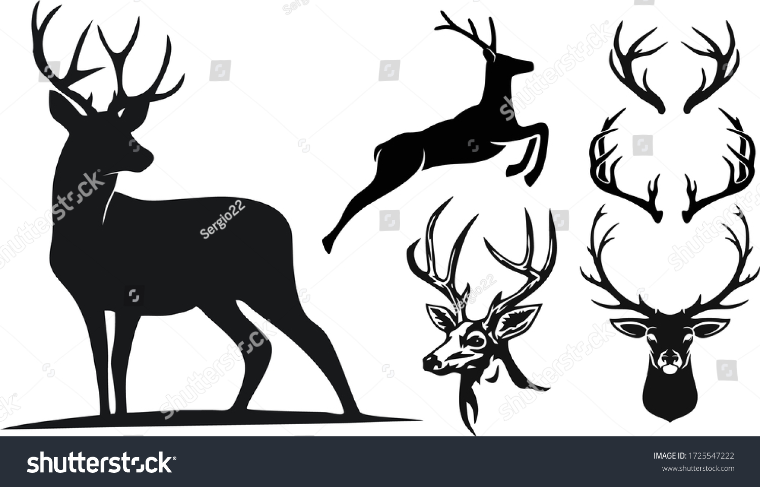 Deer Horns Vector Graphics Black Stock Vector (Royalty Free) 1725547222 ...