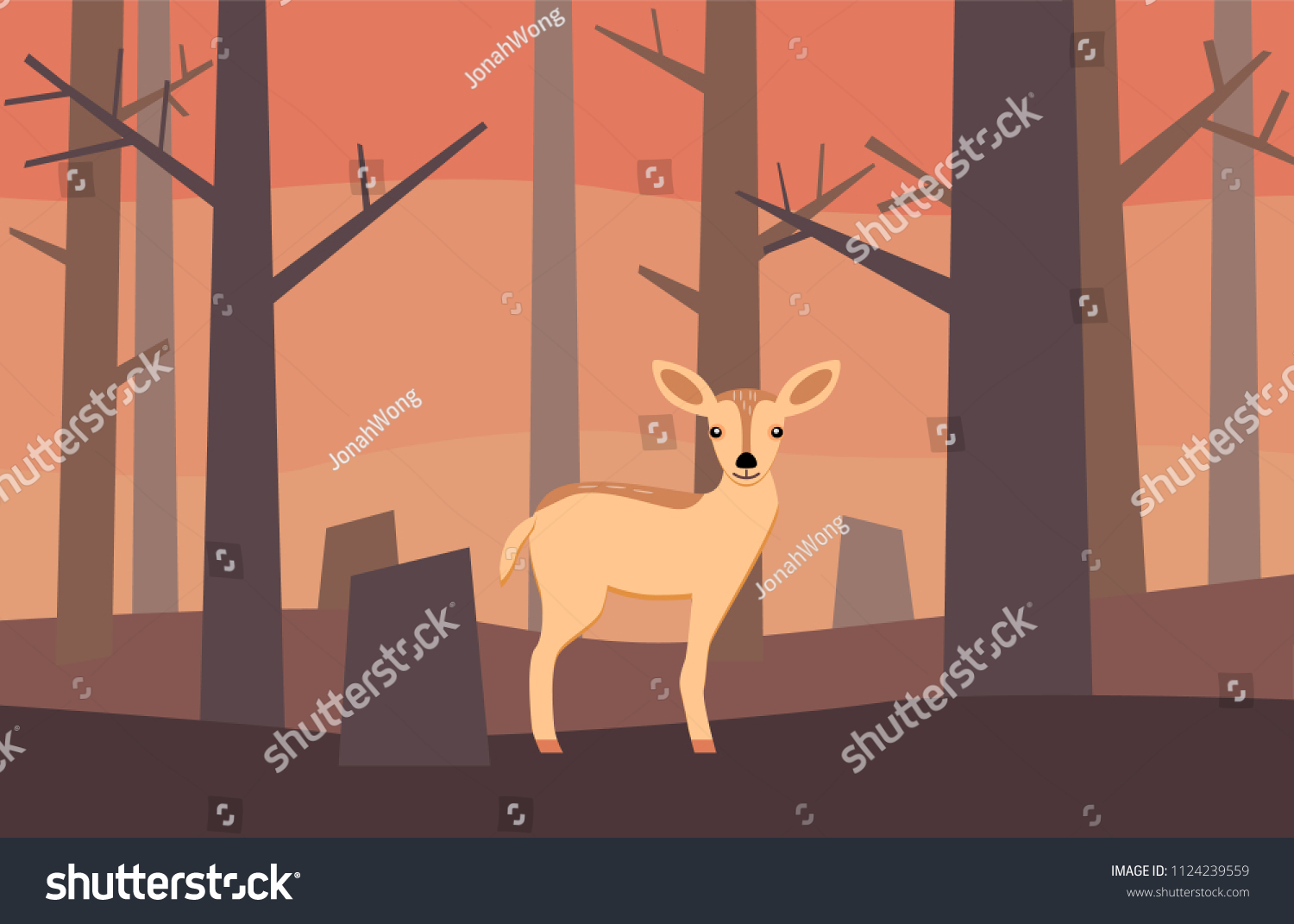 Deer Standing Dying Forest Vector Stock Vector (Royalty Free ...