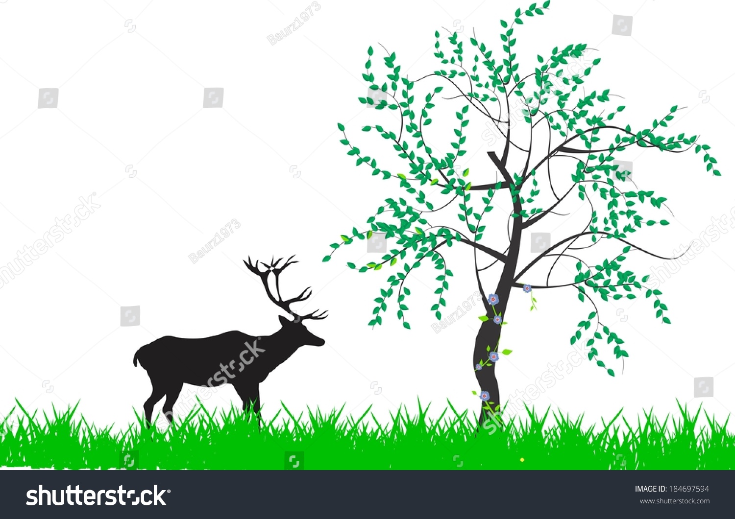 Deer Under Tree Stock Vector (Royalty Free) 184697594