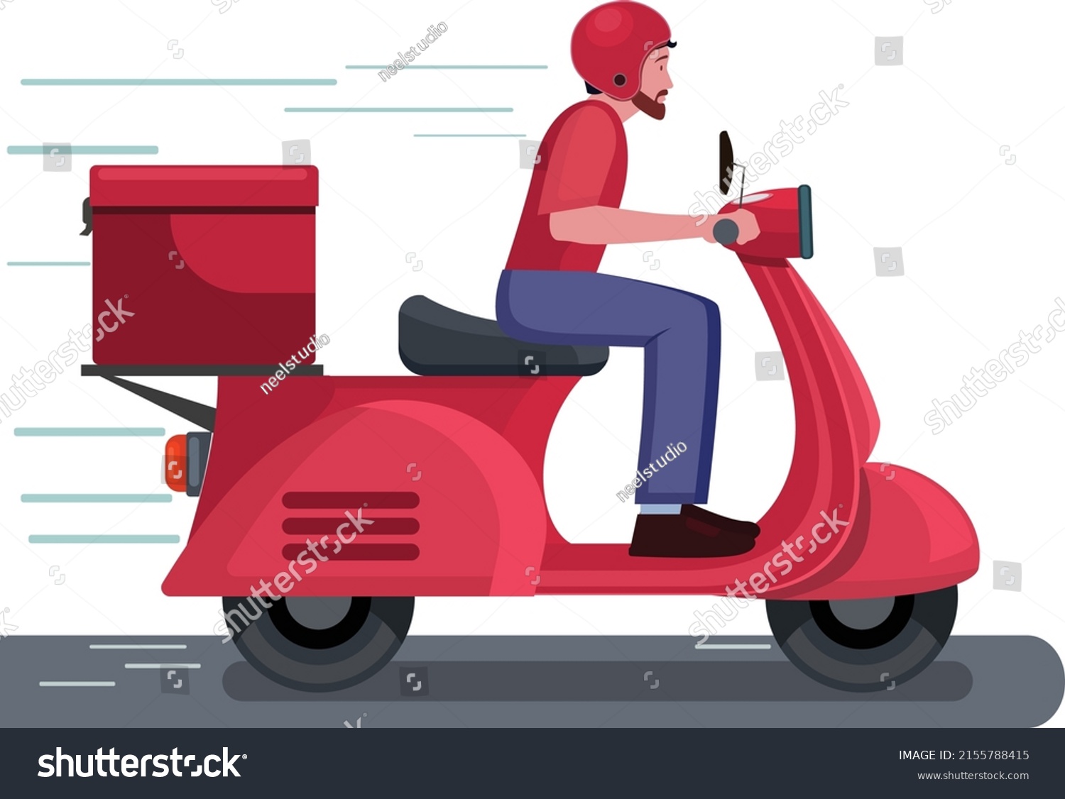 Delivery Man Riding Scooter Vector Illustration Stock Vector Royalty