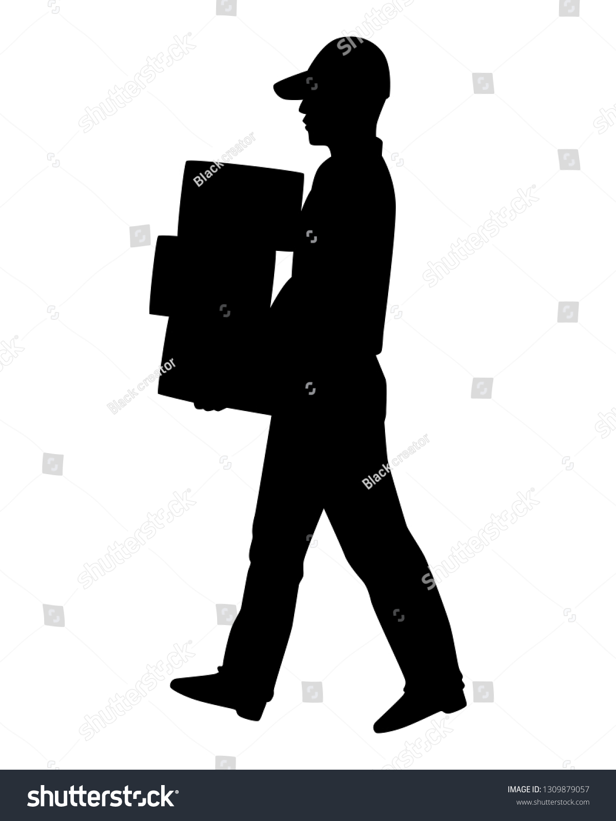 Vektor Stok Delivery Man Parcel Silhouette Vector (Tanpa Royalti ...