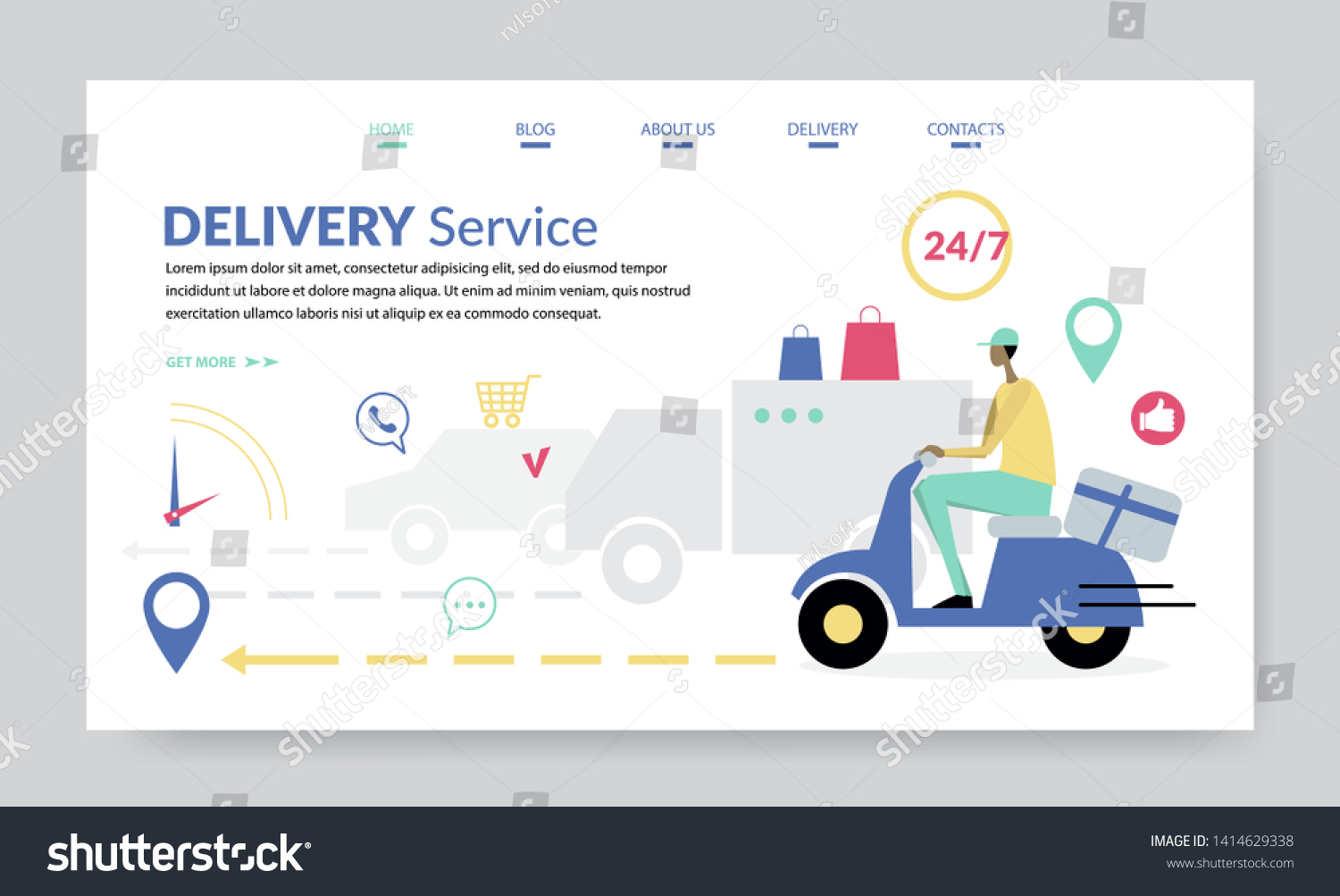 Delivery Service Creative Website Template Flat Stock Vector (Royalty ...