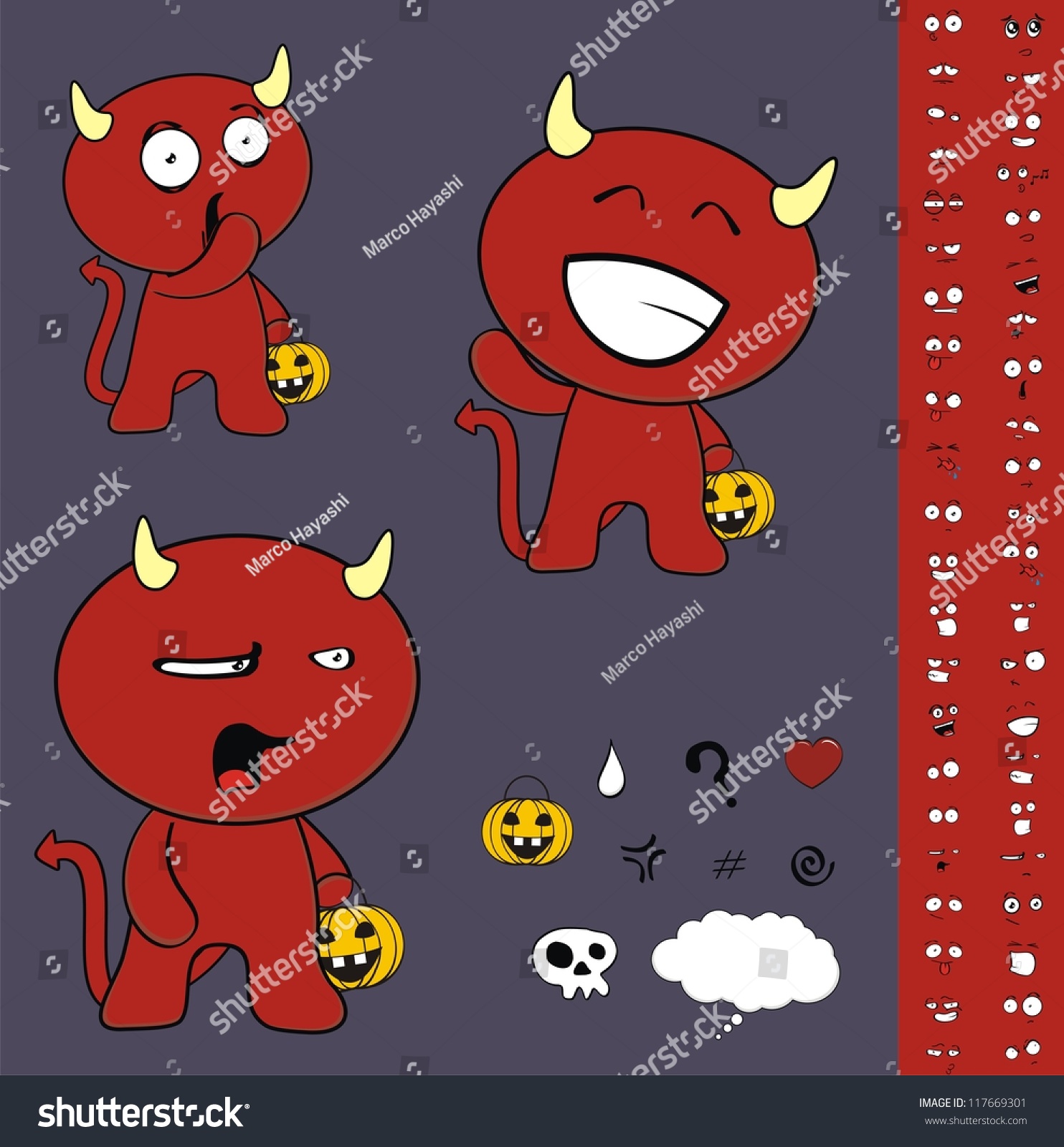 Demon Funny Cartoon Set Vector Format: vector de stock (libre de ...