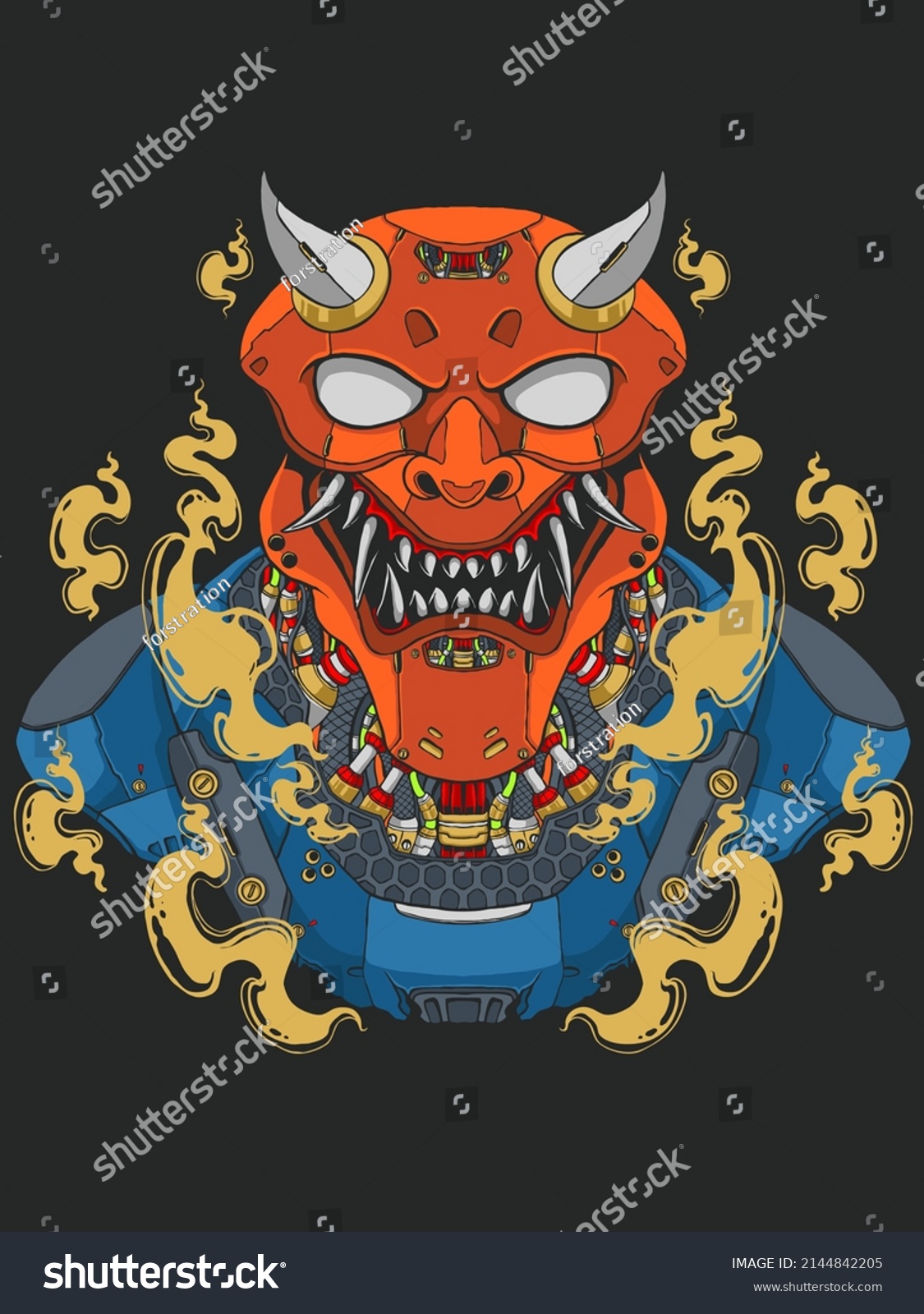 Demon Mask Vector Print Illustration Stock Vector (Royalty Free ...