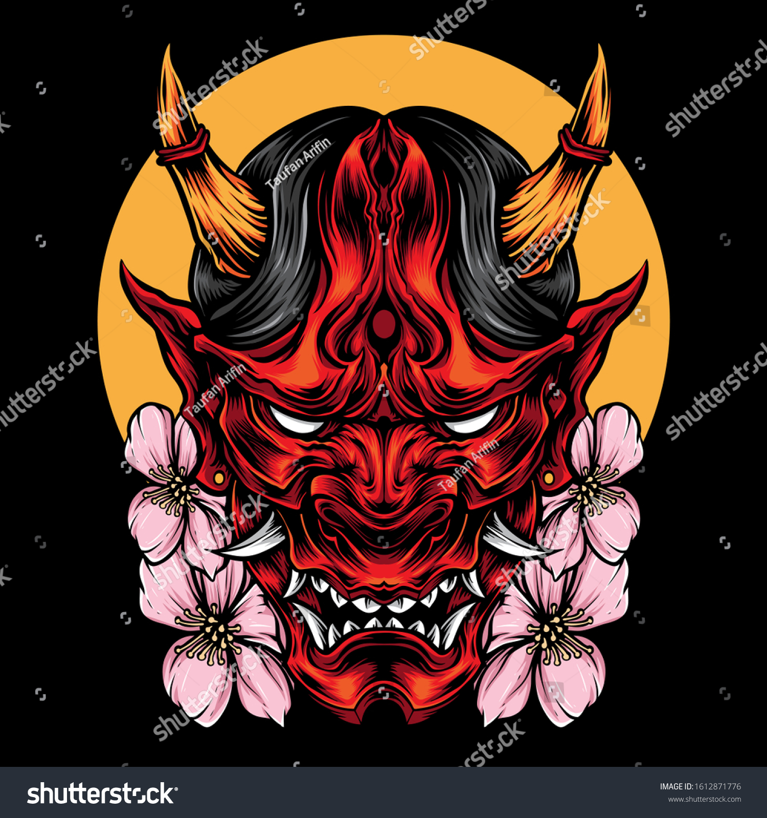 Demon Oni Mask Sakura Vector Stock Vector (Royalty Free) 1612871776 ...