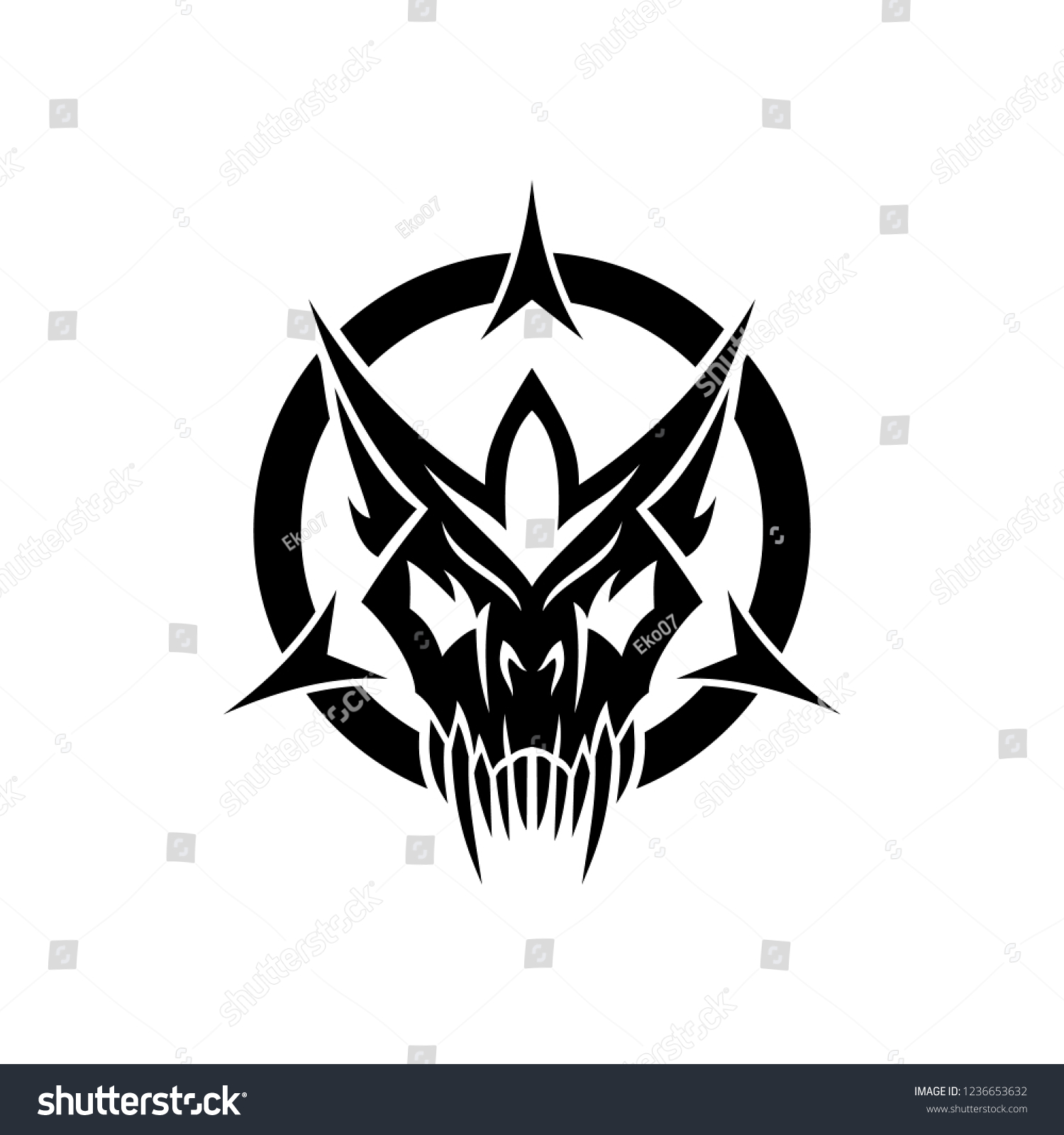 Demon Skull Circle Logo Design Stock Vector (Royalty Free) 1236653632