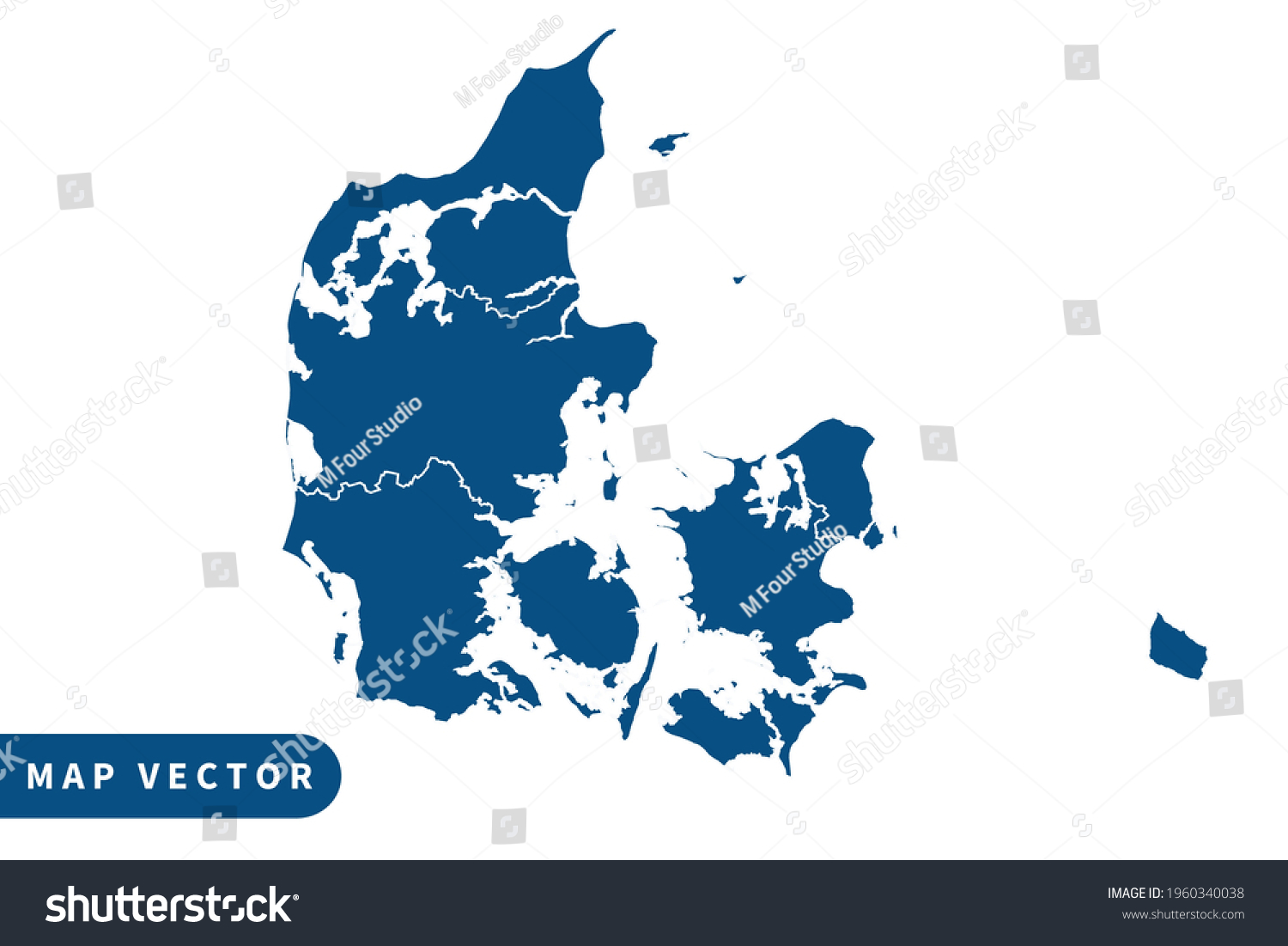 Denmark Map Vector Blue Color On Stock Vector (Royalty Free) 1960340038 ...