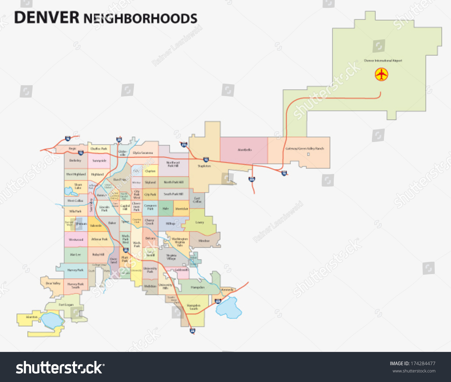 Denver Neighborhood Map Stock Vector (Royalty Free) 174284477
