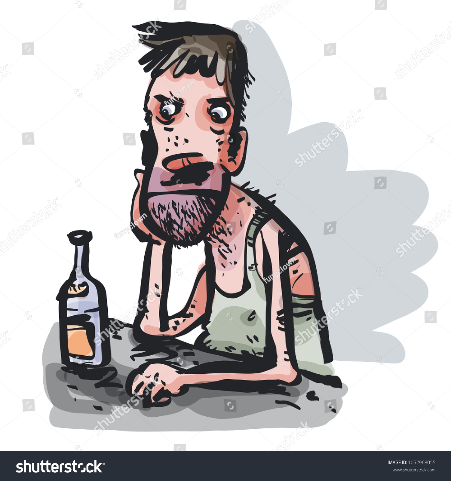 Depressive Alcoholic Comic Character Vector Illustration: vector de ...