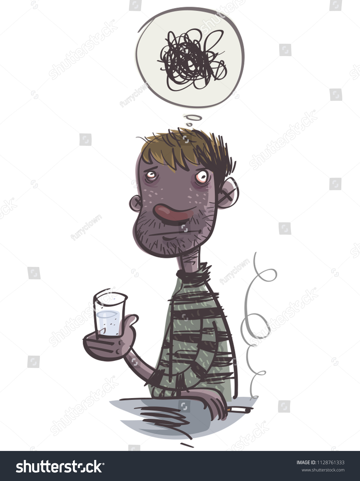 Depressive Alcoholic Comic Character Vector Illustration Stock Vector ...