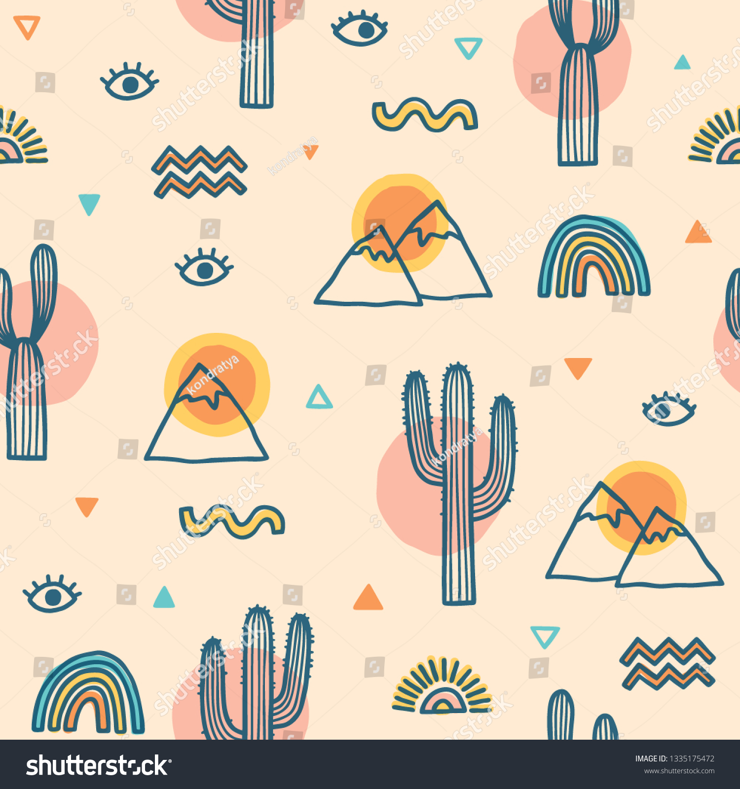 Desert Aesthetic Seamless Pattern Vector Illustration Stock Vector ...