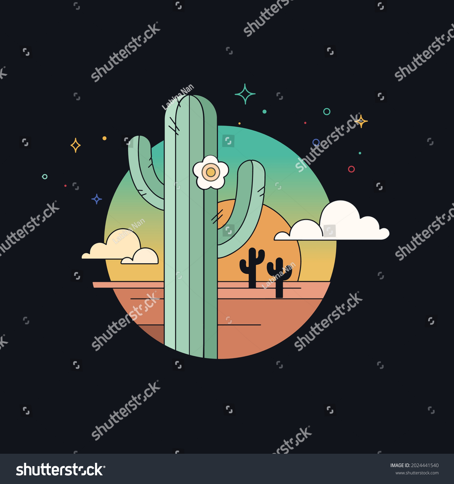 Desert Cactus Sunset Illustration Vector Stock Vector (Royalty Free ...