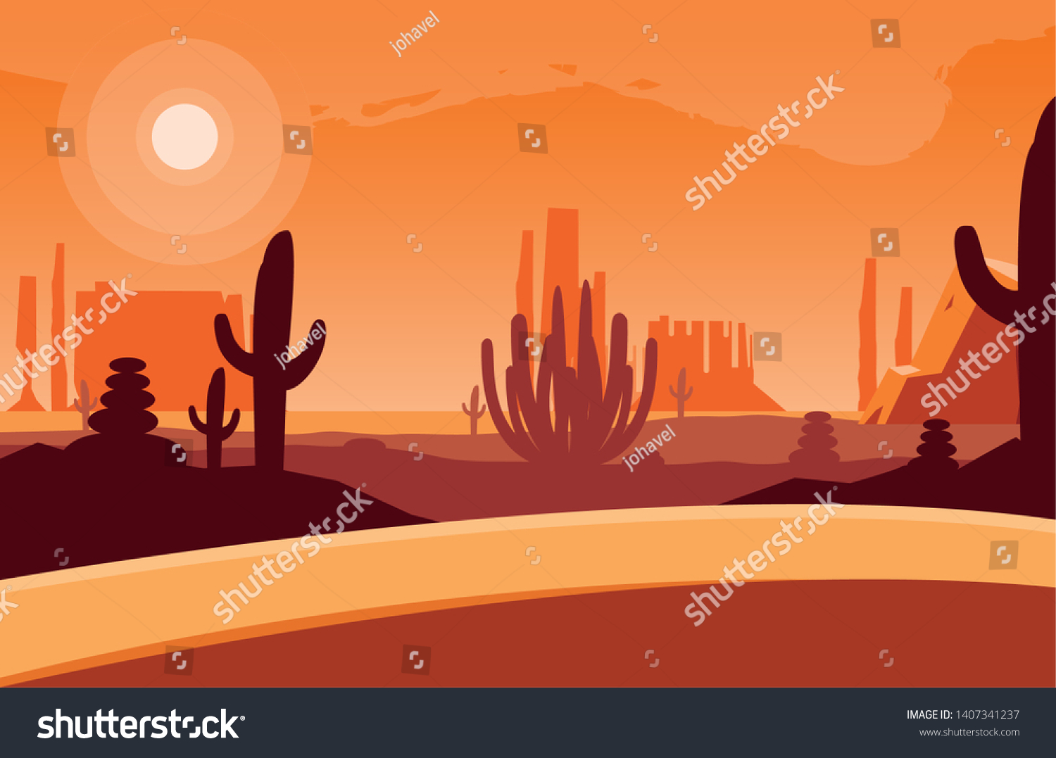 Desert Landscape Scene Icon Icon Vector: vector de stock (libre de ...
