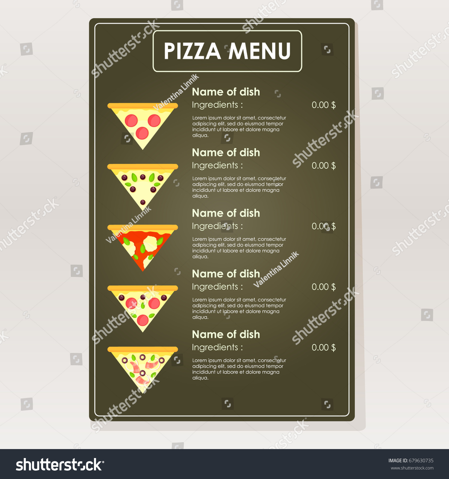 Design Sample Pizza Menu Cafes Restaurants Stock Vector (Royalty Free ...