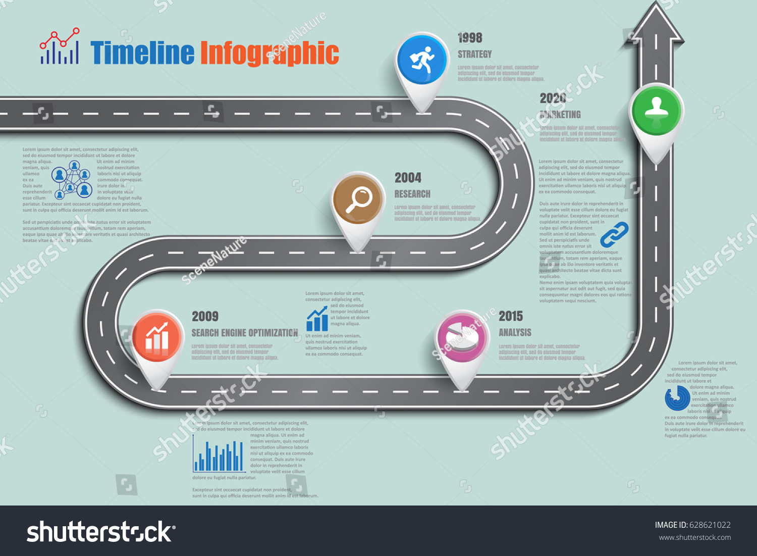 Design Template Road Map Timeline Infographic: เวกเตอร์สต็อก (ปลอดค่า ...