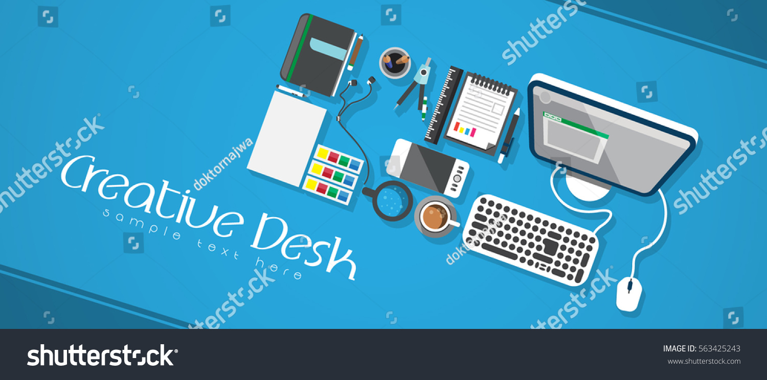 Designer Workplace Top View Flat Design Stock Vector (Royalty Free ...