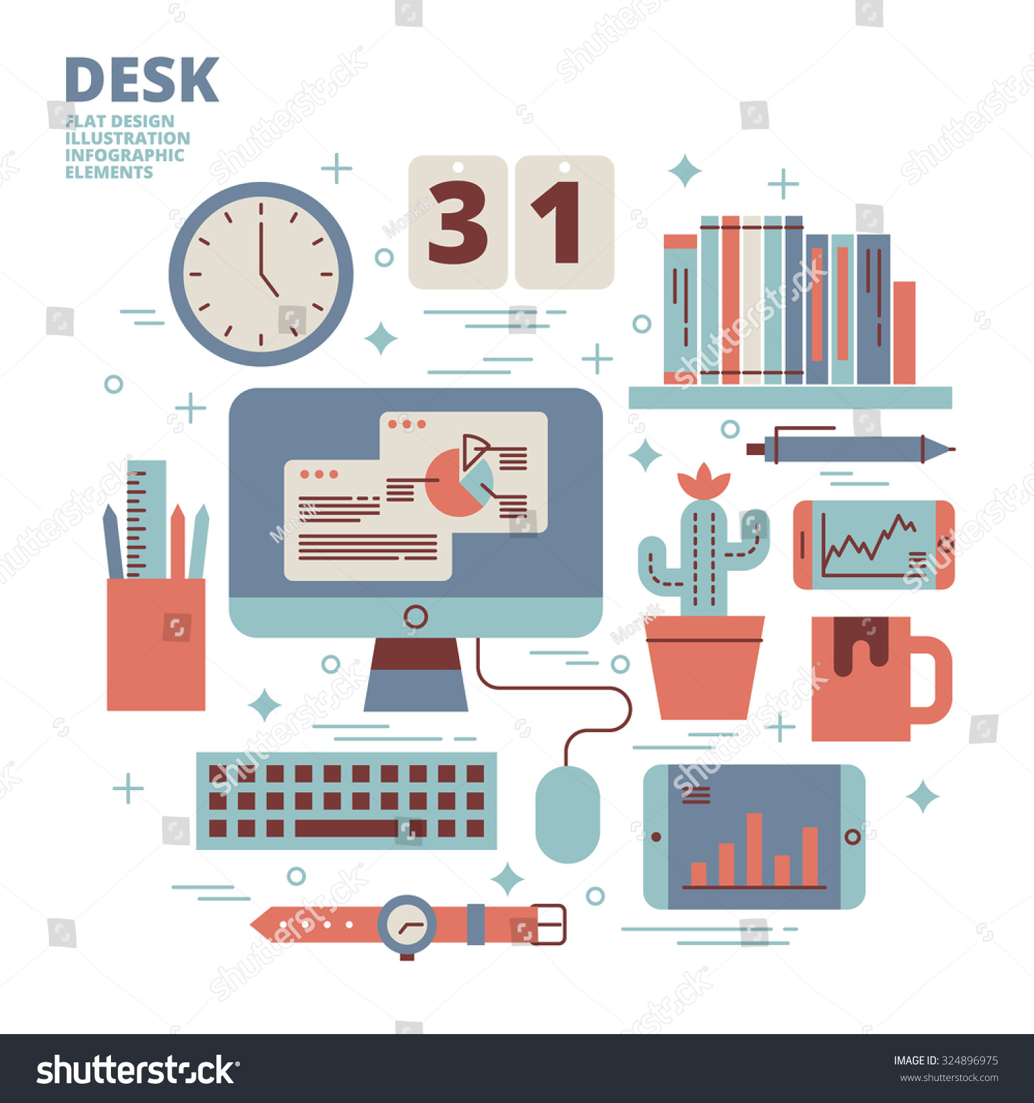 Desk Flat Design Illustration Stock Vector (Royalty Free) 324896975 ...