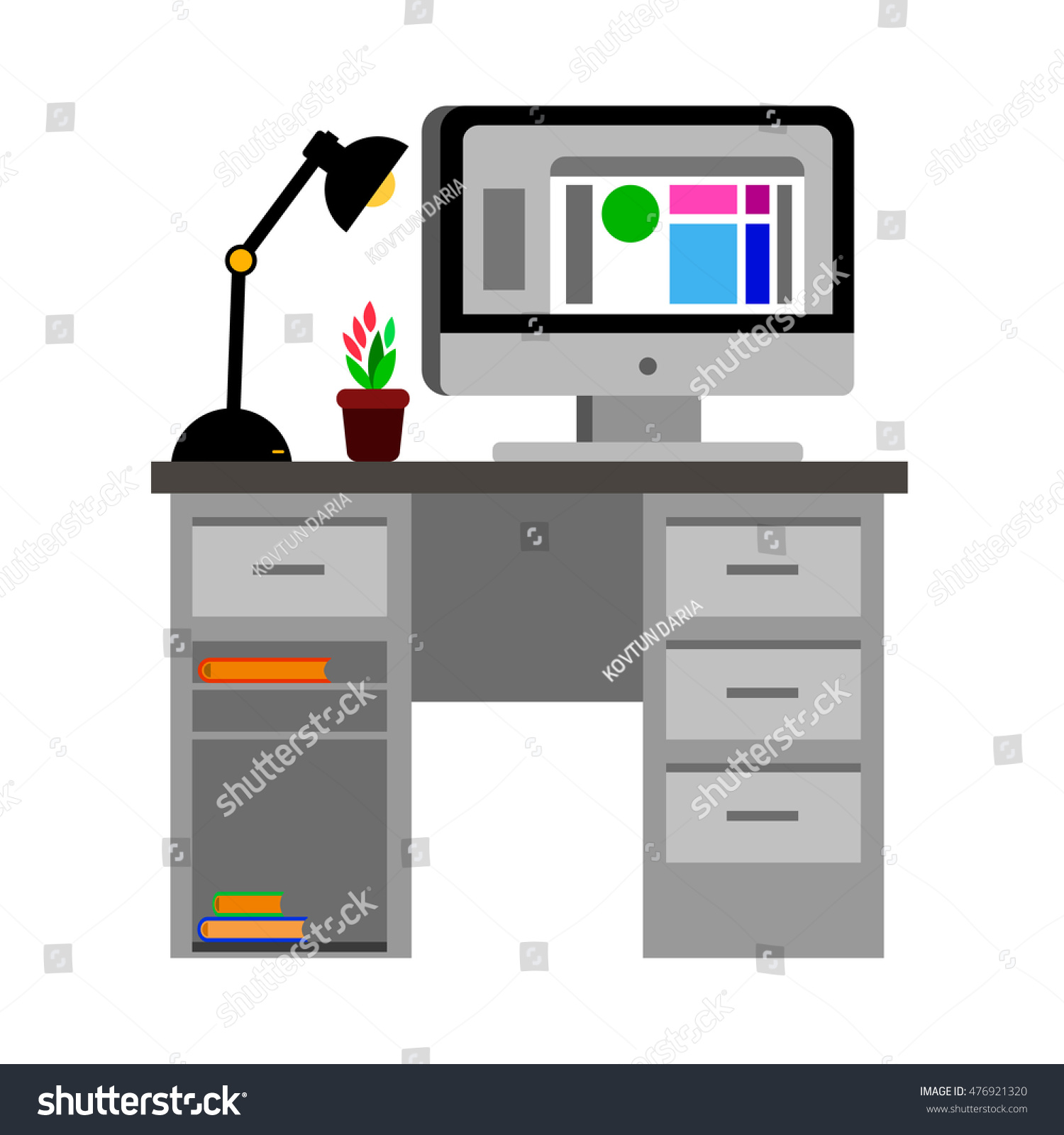 Desk Vector Work Table Design Office Stock Vector (Royalty Free ...