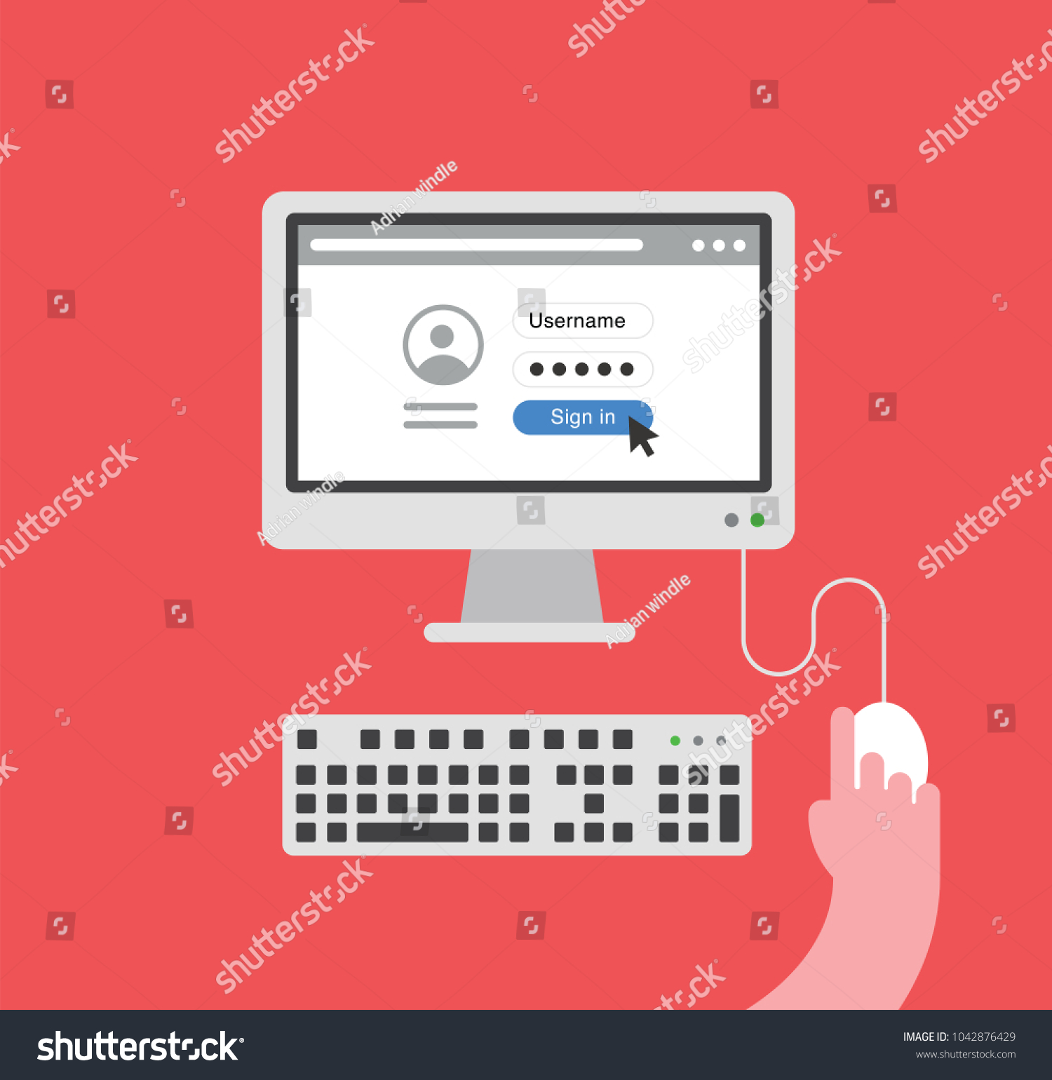 Desktop Computer Login Screen: เวกเตอร์สต็อก (ปลอดค่าลิขสิทธิ์) 1042876429