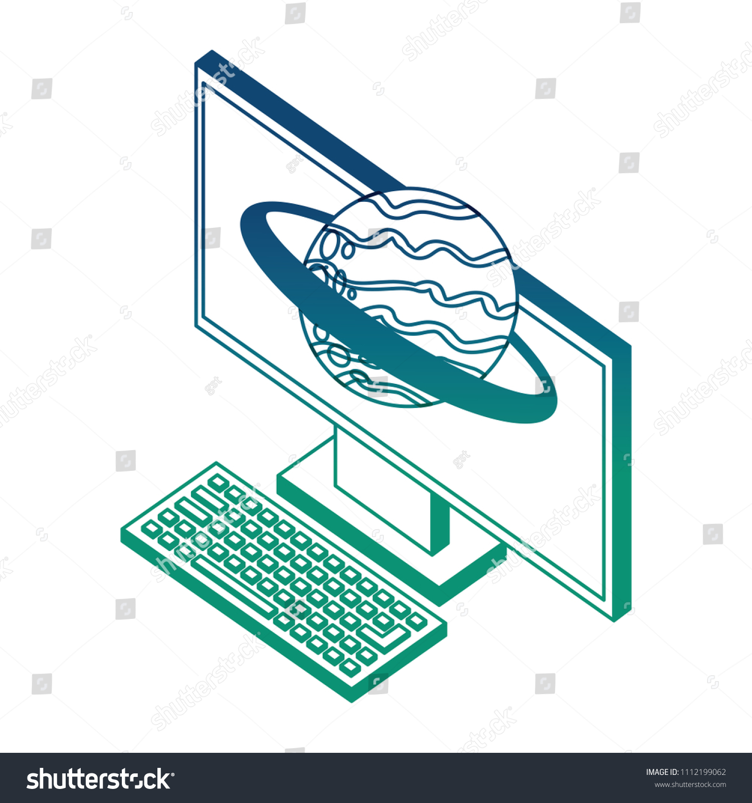 Desktop Computer Planet Saturn Isometric Icon Stock Vector (Royalty ...