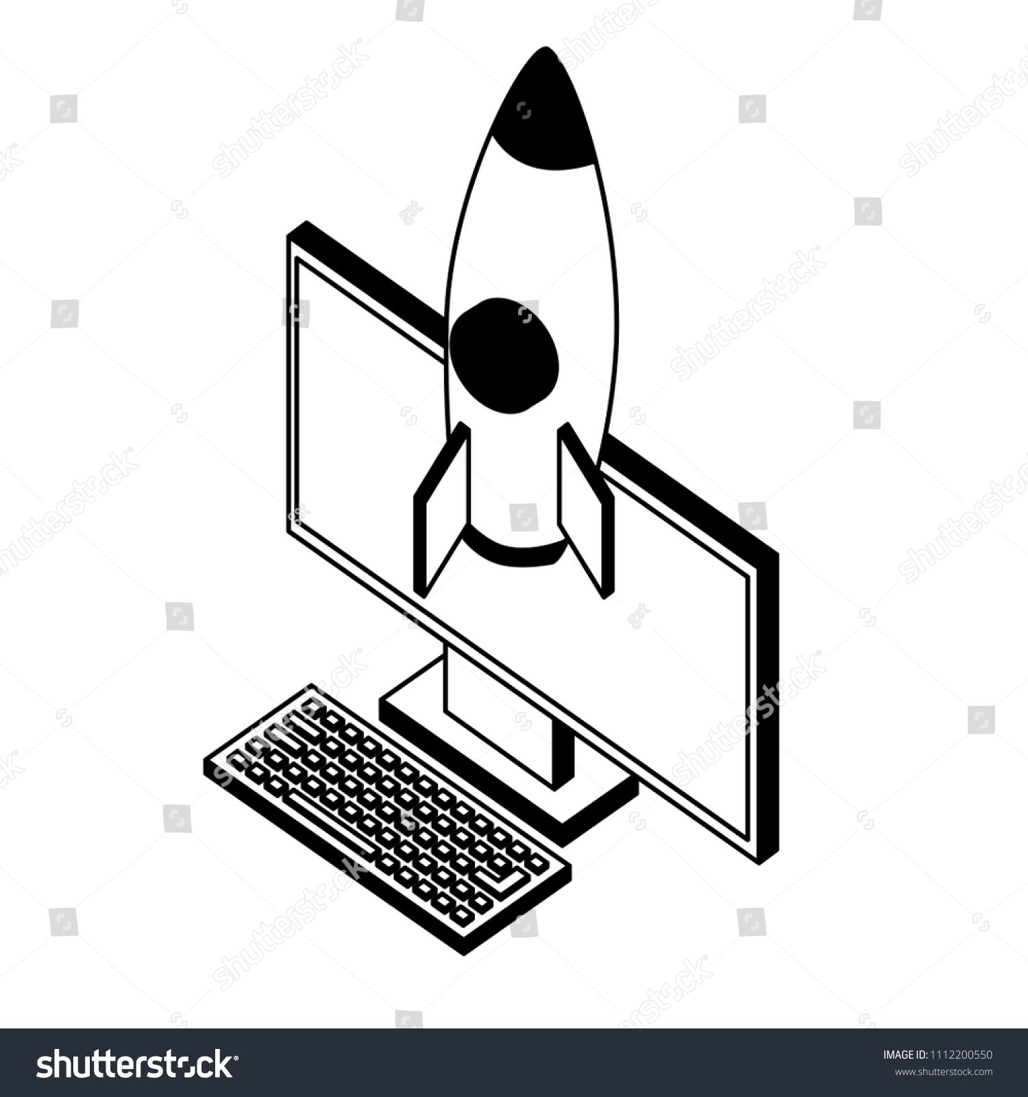 Desktop Computer Rocket Launcher Isometric Icon Stock Vector (Royalty ...