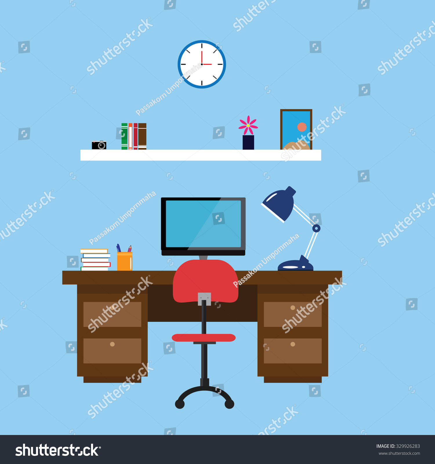 Desktop Flat Design Office Interior Stock Vector (Royalty Free ...