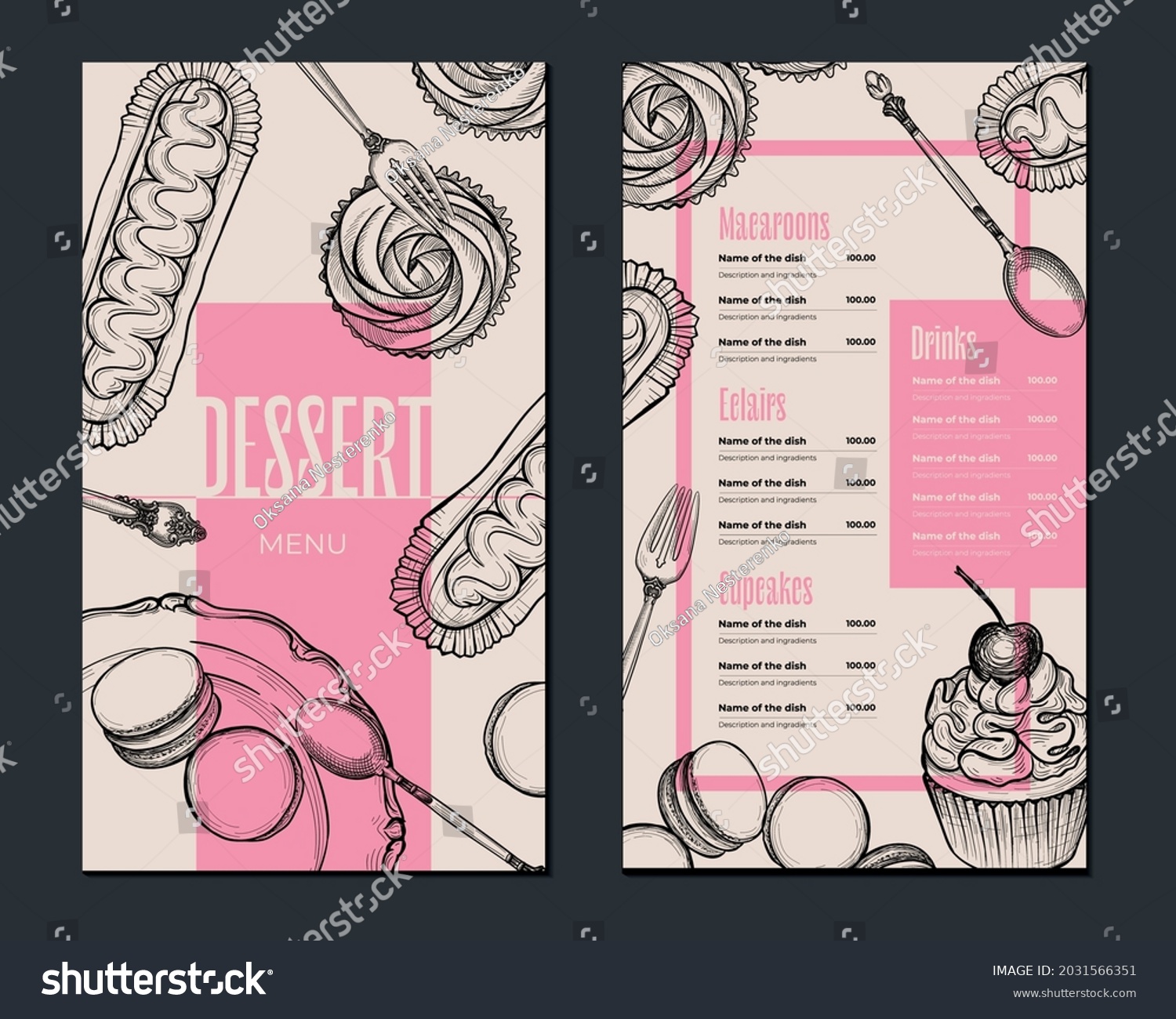 Dessert Restaurant Menu Template Design Stock Vector (Royalty Free ...