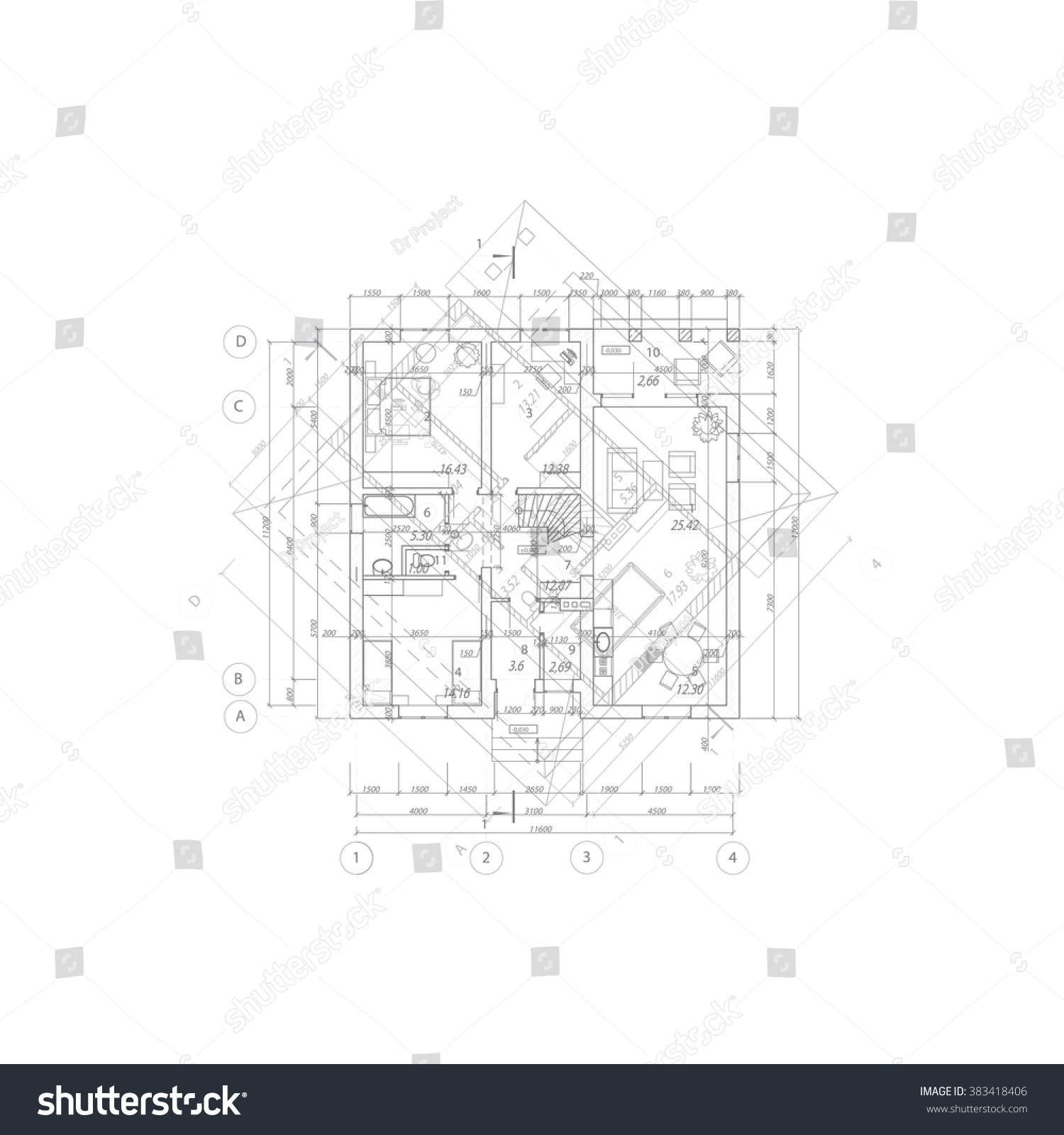 Detailed Architectural Plan Vector Illustration: เวกเตอร์สต็อก (ปลอดค่า ...