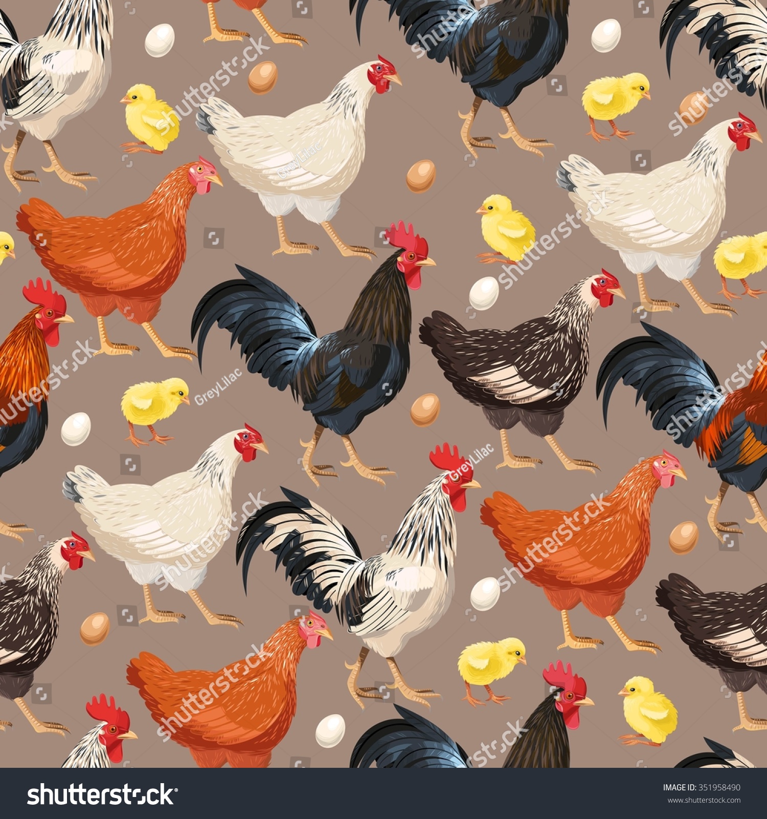 Detailed Colorful Hens Vector Seamless Background: vector de stock ...