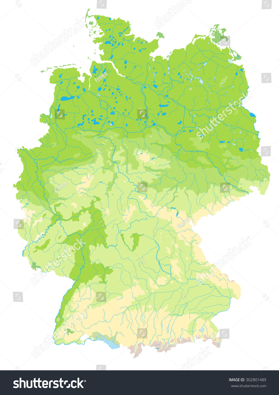Detailed Physical Map Germany Stock Vector (Royalty Free) 302801489 ...