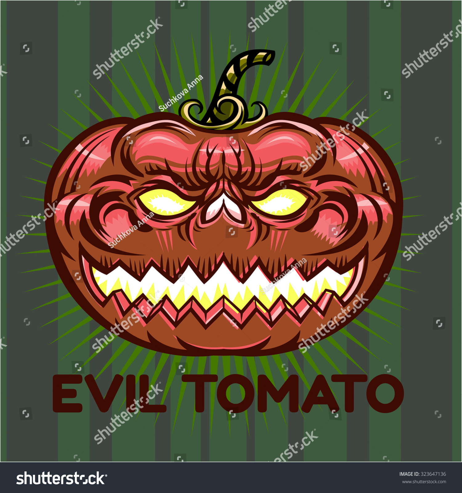 Detailed Vector Drawing Evil Tomato Stock Vector (Royalty Free) 323647136